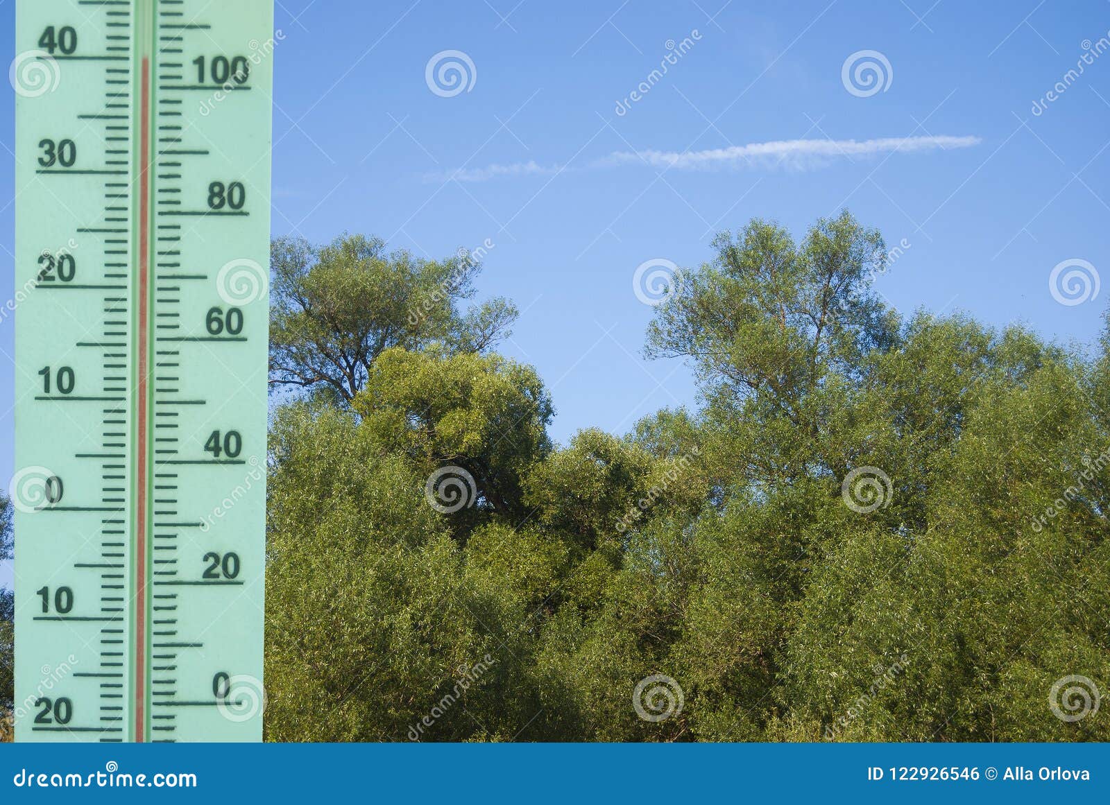 A Thermometer with a Temperature of +40 Degrees Celsius Stock Photo ...