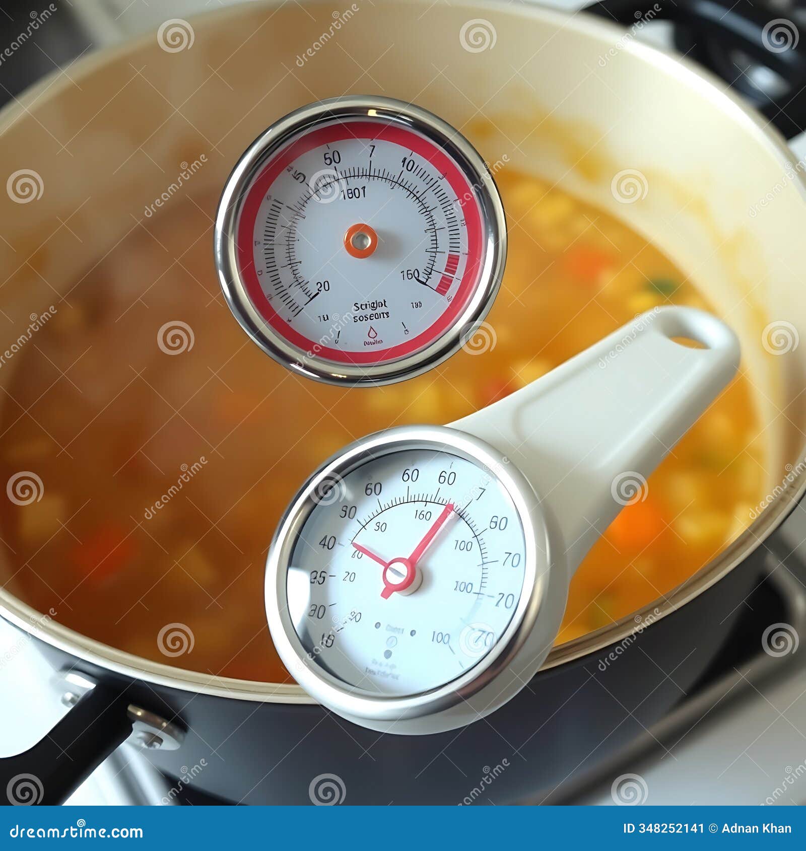 A Thermometer with the Temperature Indicator in a Hot Pot of Soup on ...