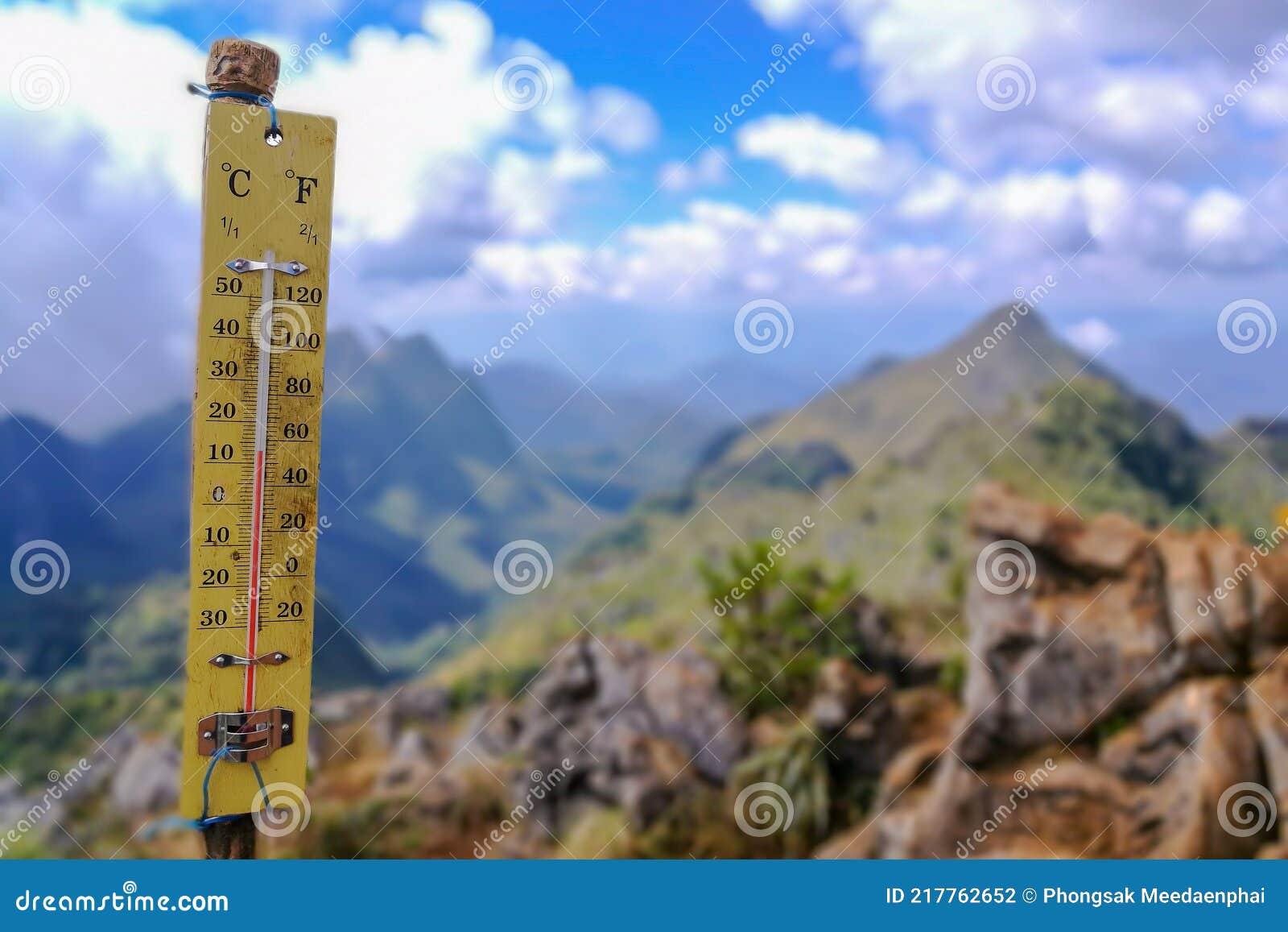 Thermometer on the Top of Mountain with 13 Degree Celsius. Stock Photo ...