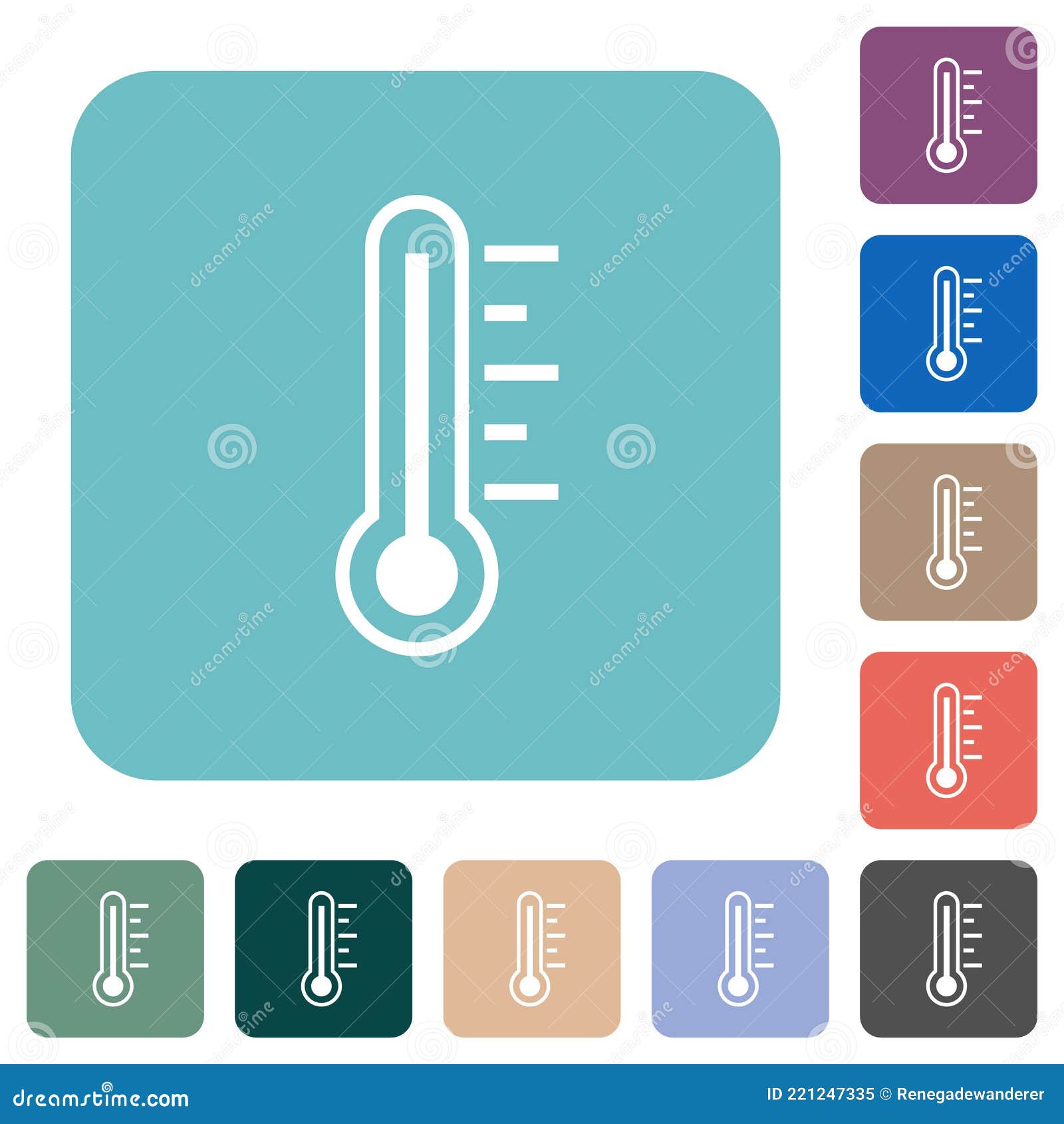 Thermometer Warm Temperature Rounded Square Flat Icons Stock Vector ...