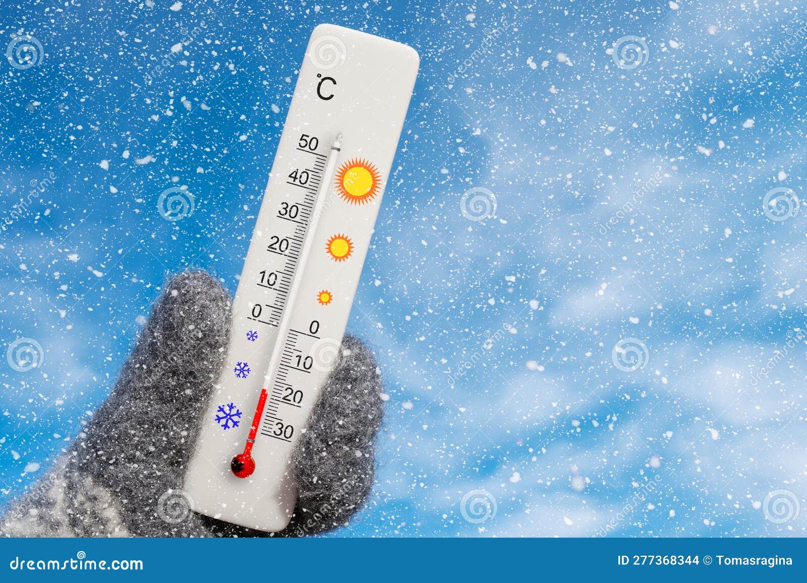 White Celsius Scale Thermometer in Hand. Ambient Temperature Minus 18 Degrees Stock Photo ...