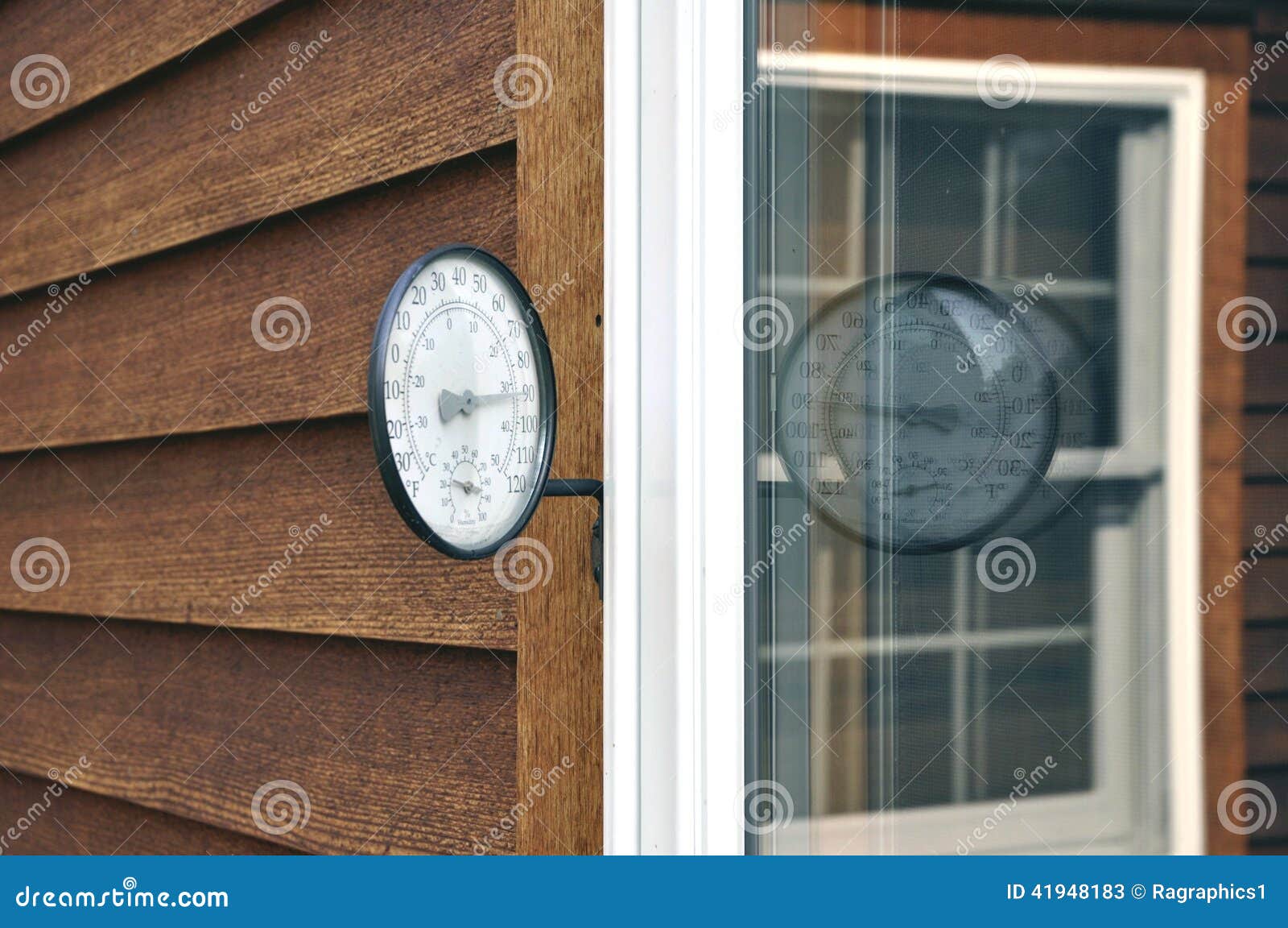 Thermometer Window Reflection Stock Image - Image of building, wood ...