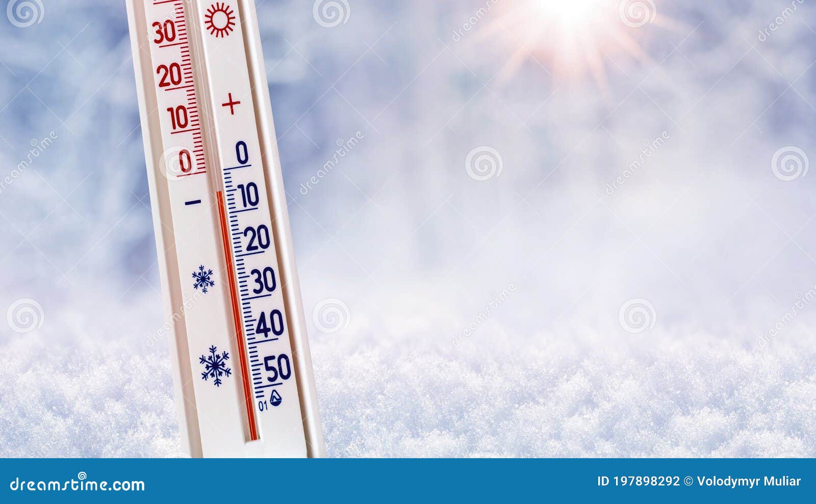 Thermometer on a Winter Background Shows 5 Degrees Below Zero Stock ...