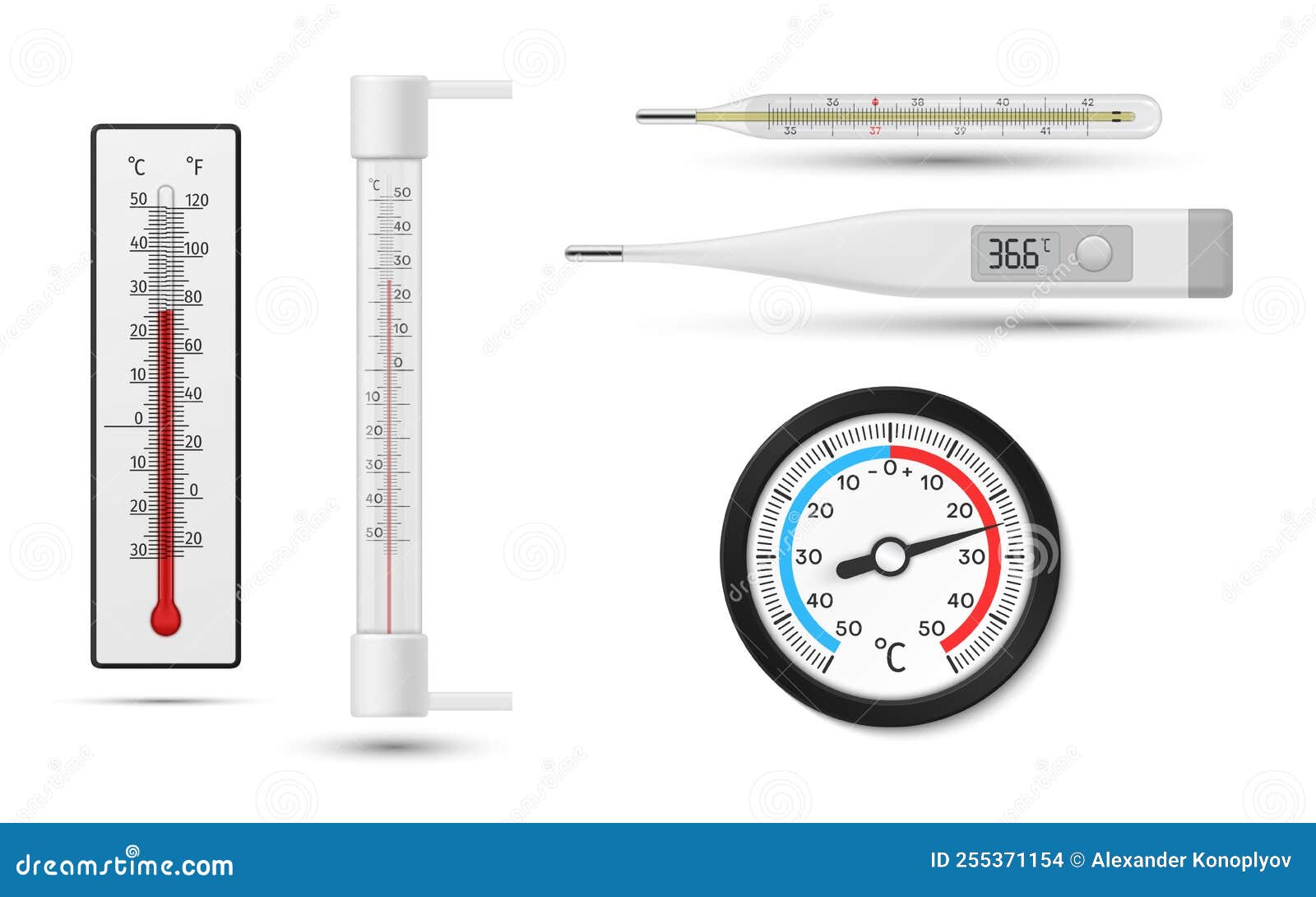 Thermometers Set Realistic Vector Illustration. Tools for Determining ...