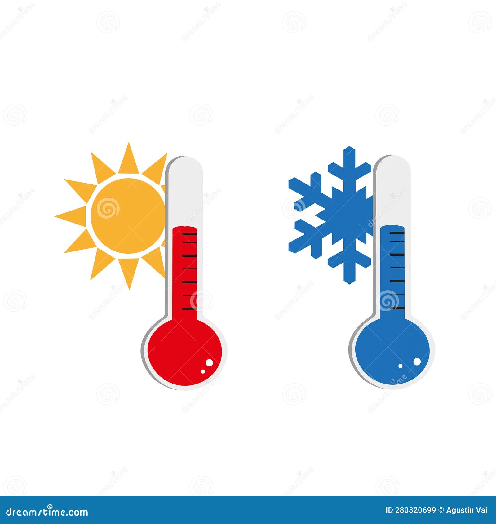 Thermometers Showing Hot And Cold Temperatures With A Sun And A ...