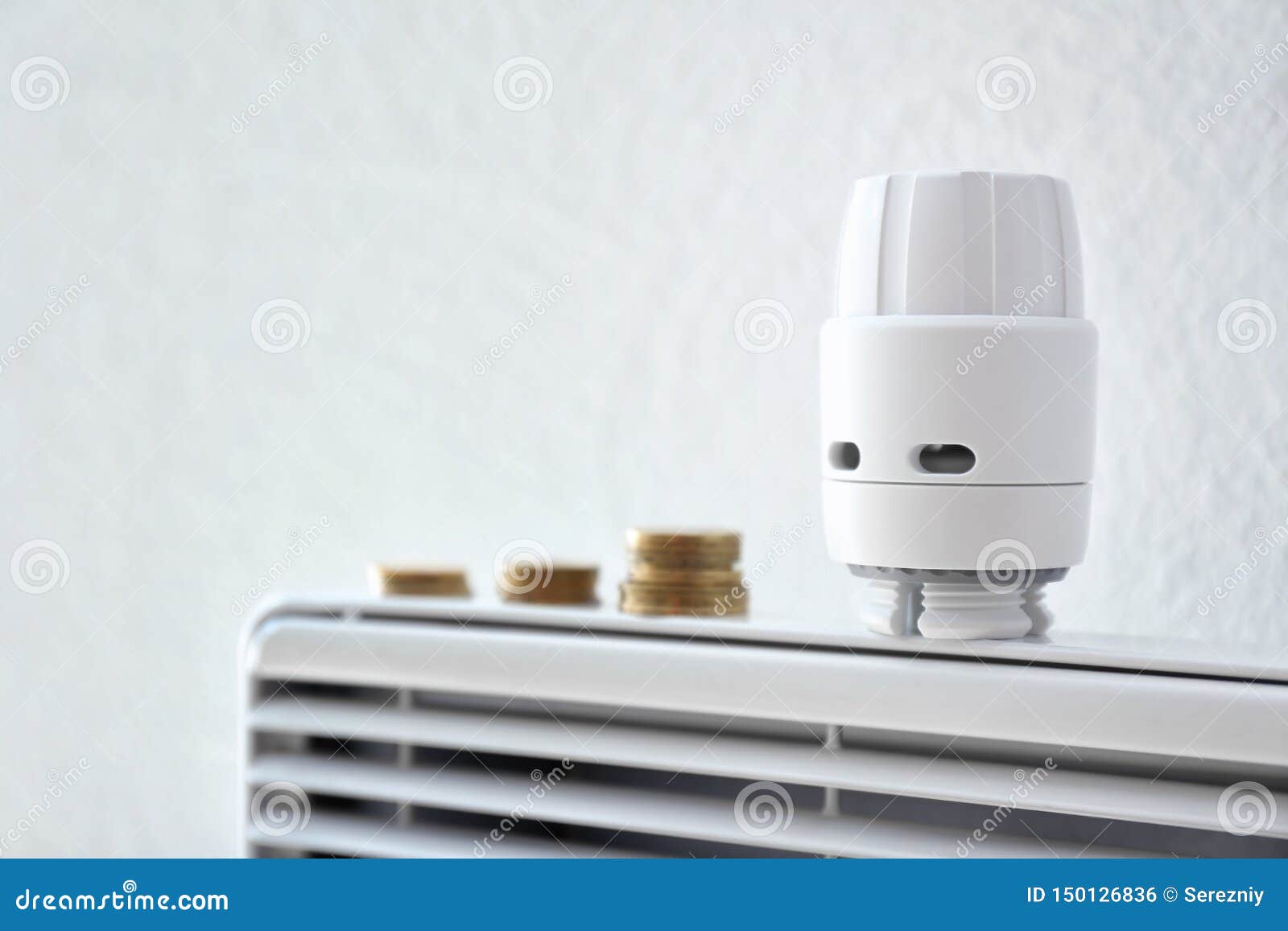 Thermostat on Calorifer at Home. Heating Saving Concept Stock Photo ...
