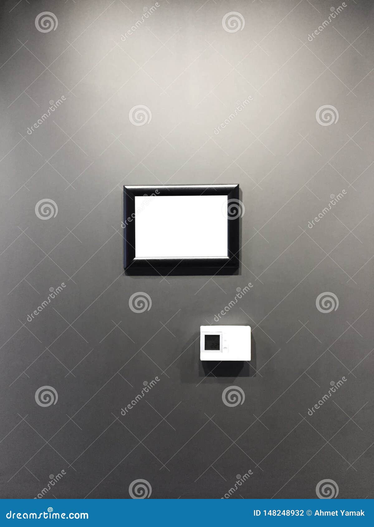 Thermostat Control Panel with Empty Information Board Hanging on Wall ...