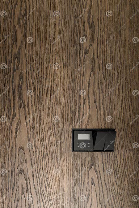 Thermostat Mounted on Oak Wall. Modern Programmable Thermostat ...