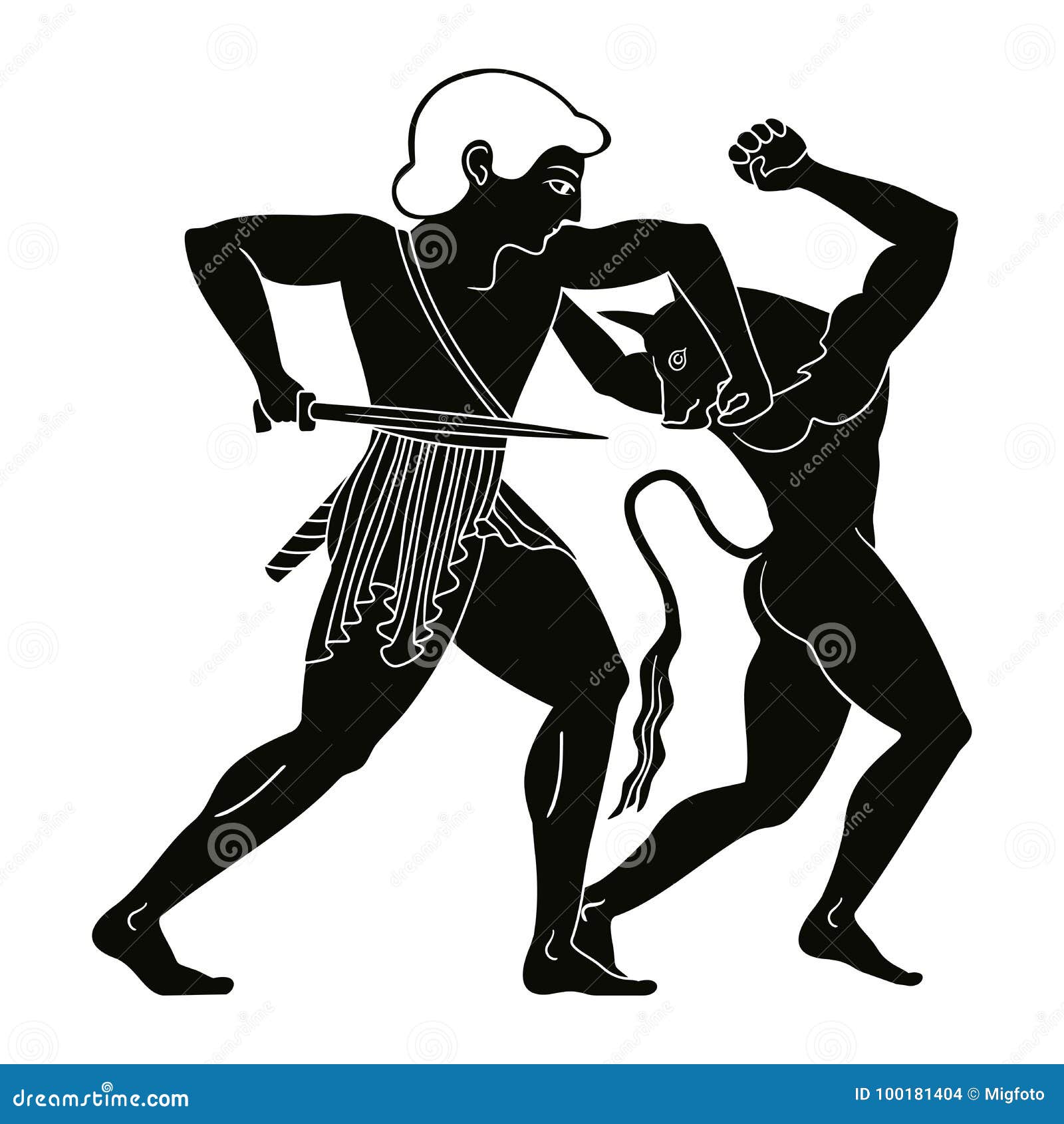 Theseus Kills the Minotaur. Stock Vector - Illustration of mythology ...