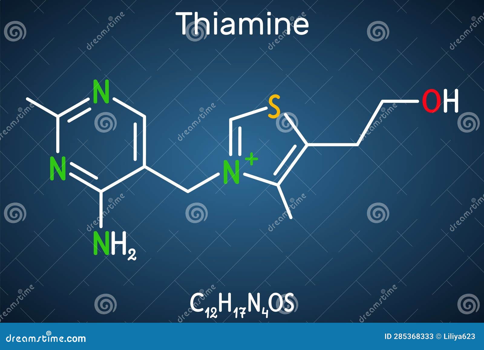 Thiamine, Vitamin B1 Molecule. Structural Chemical Formula On The Dark ...