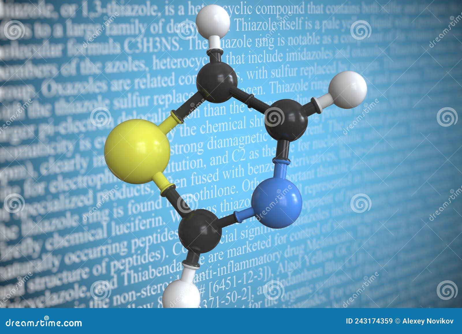 Thiazole Scientific Molecular Model, 3D Rendering Stock Illustration ...