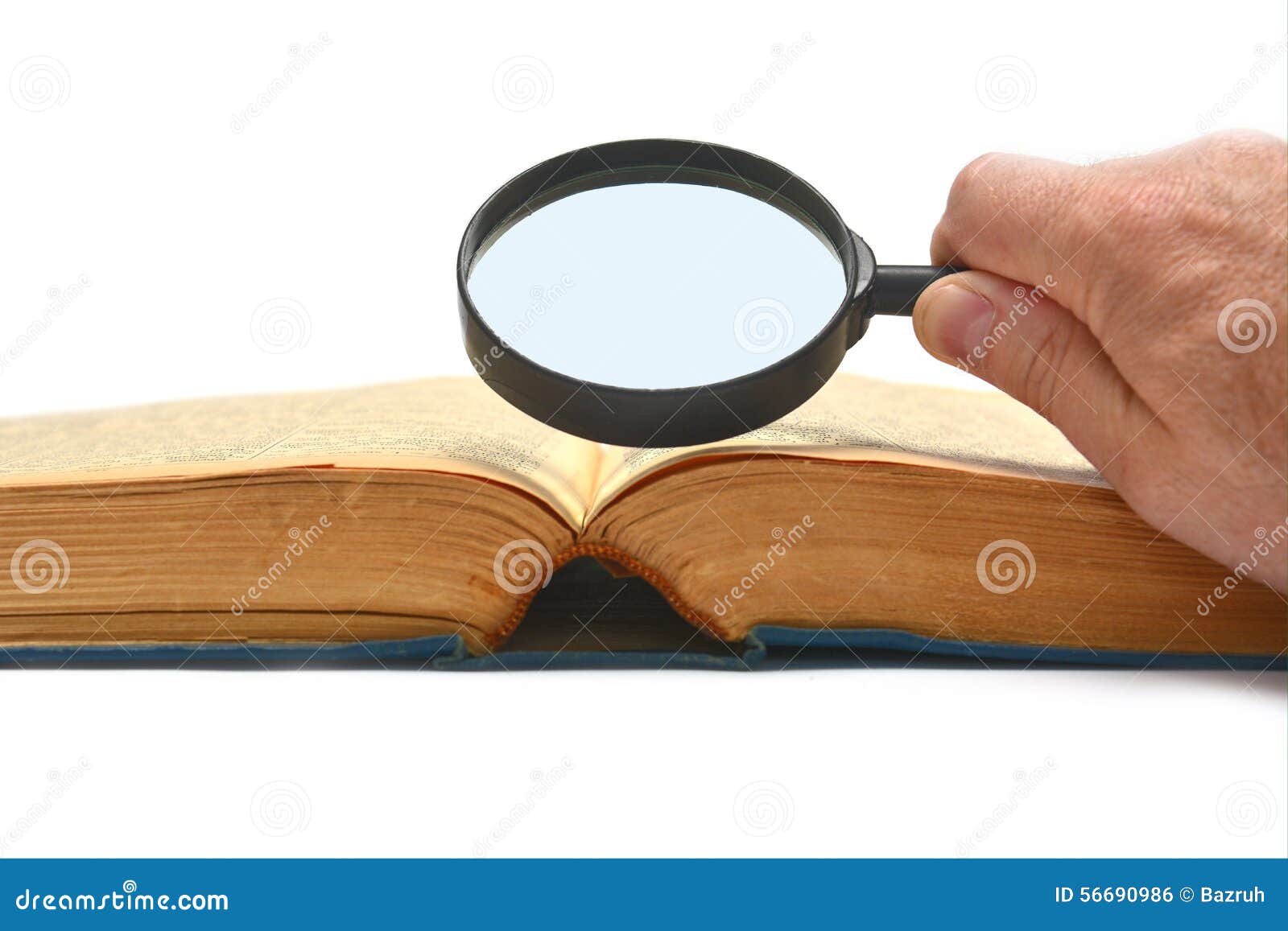 Thick Ancient Book Reading with Magnifying Stock Photo - Image of ...