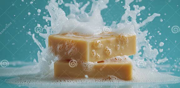 A Thick Bar of Soap Rests Atop a Stack while Surrounded by Frothy ...