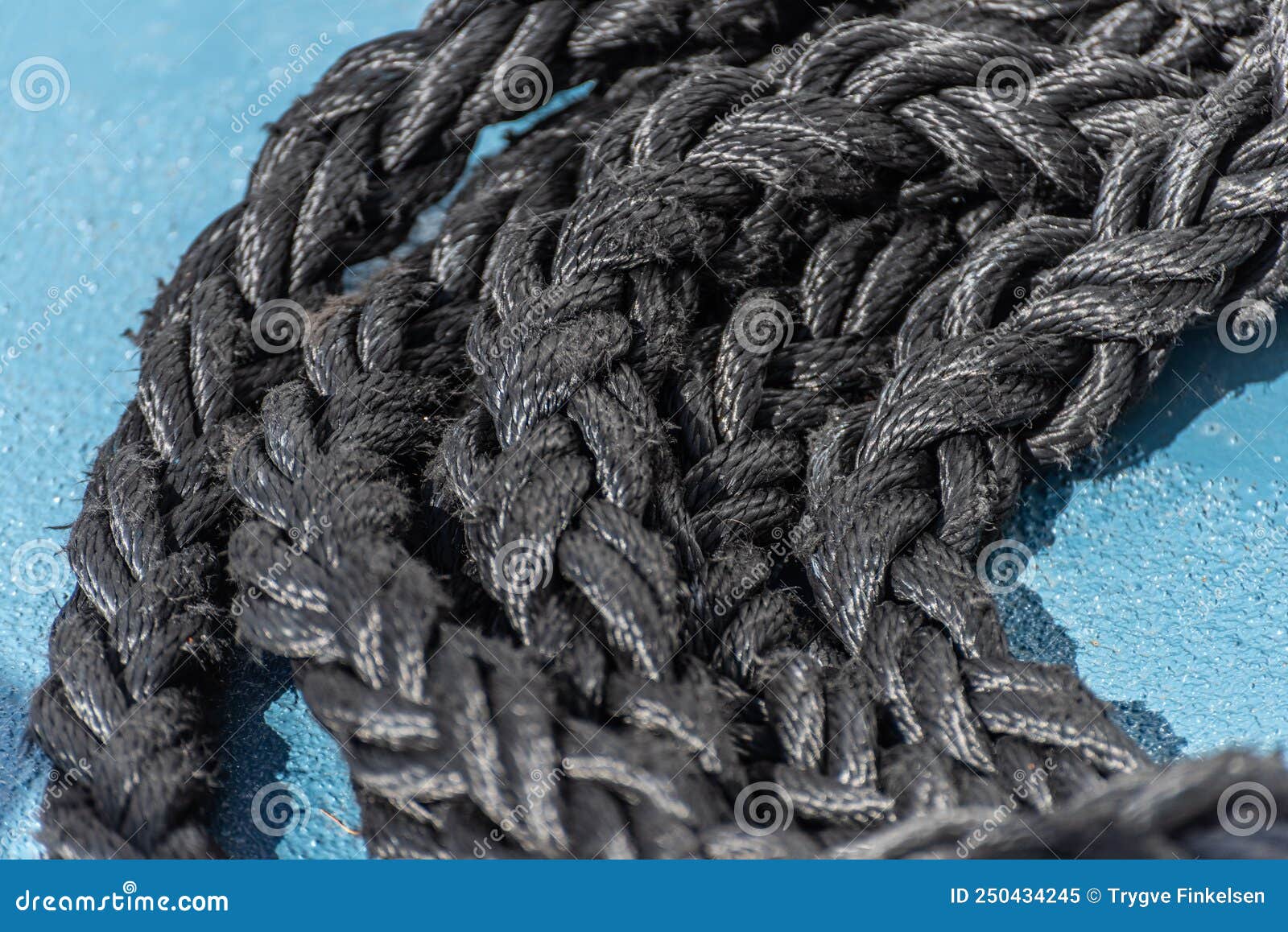 Thick, Black Rope on a Blue Ship Deck.. Stock Image - Image of chain ...