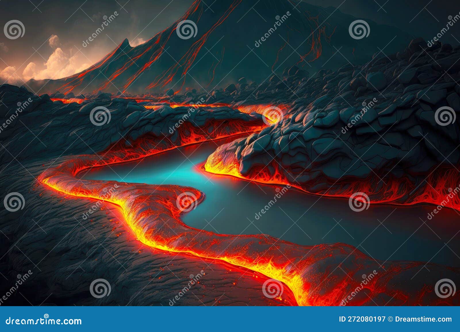 Thick Burning Lava Texture Flowing Down from Volcano Stock Illustration ...