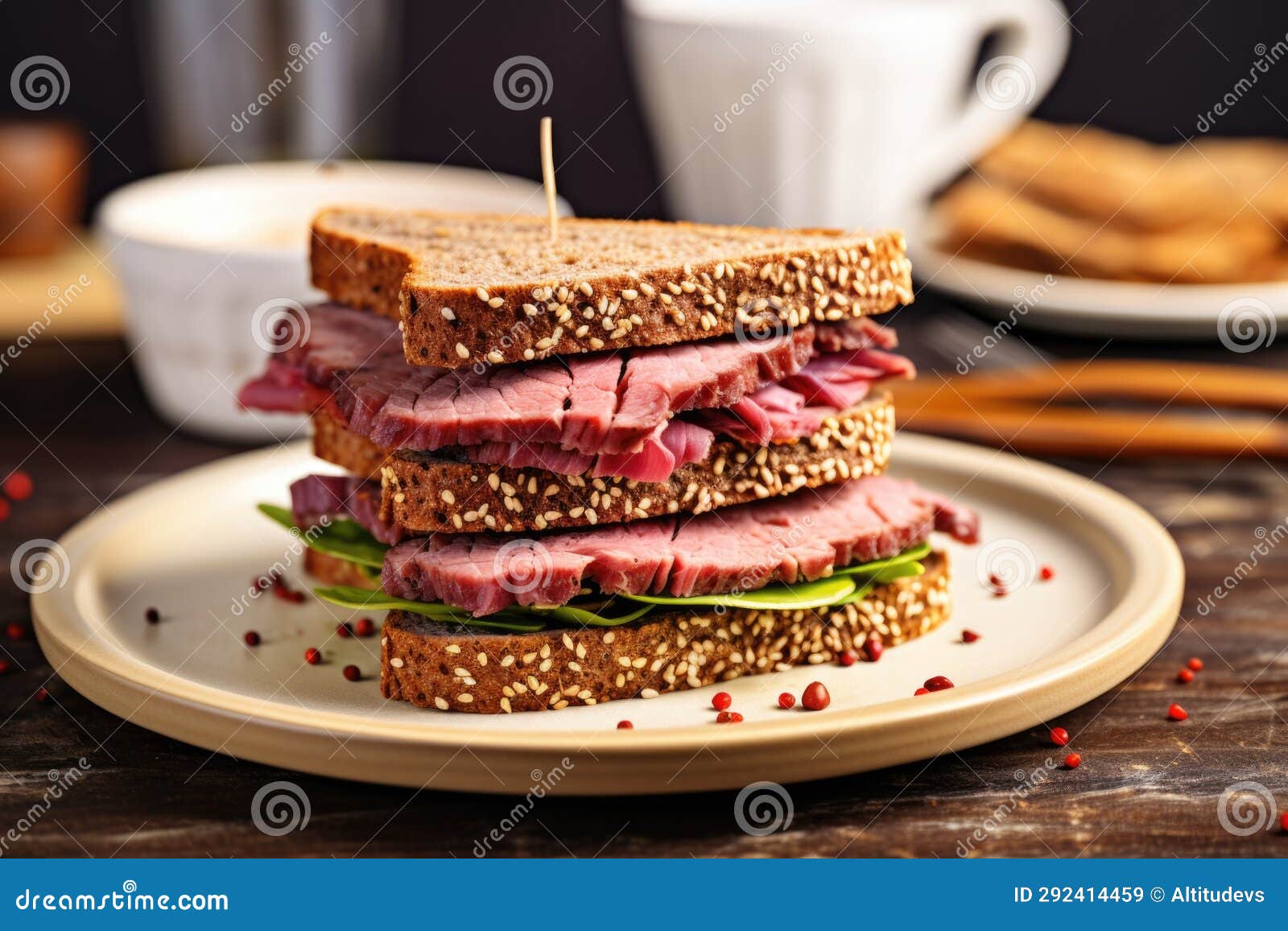 Thick Cut Rye Bread Sandwich with Roast Beef on a Plate Stock Image ...