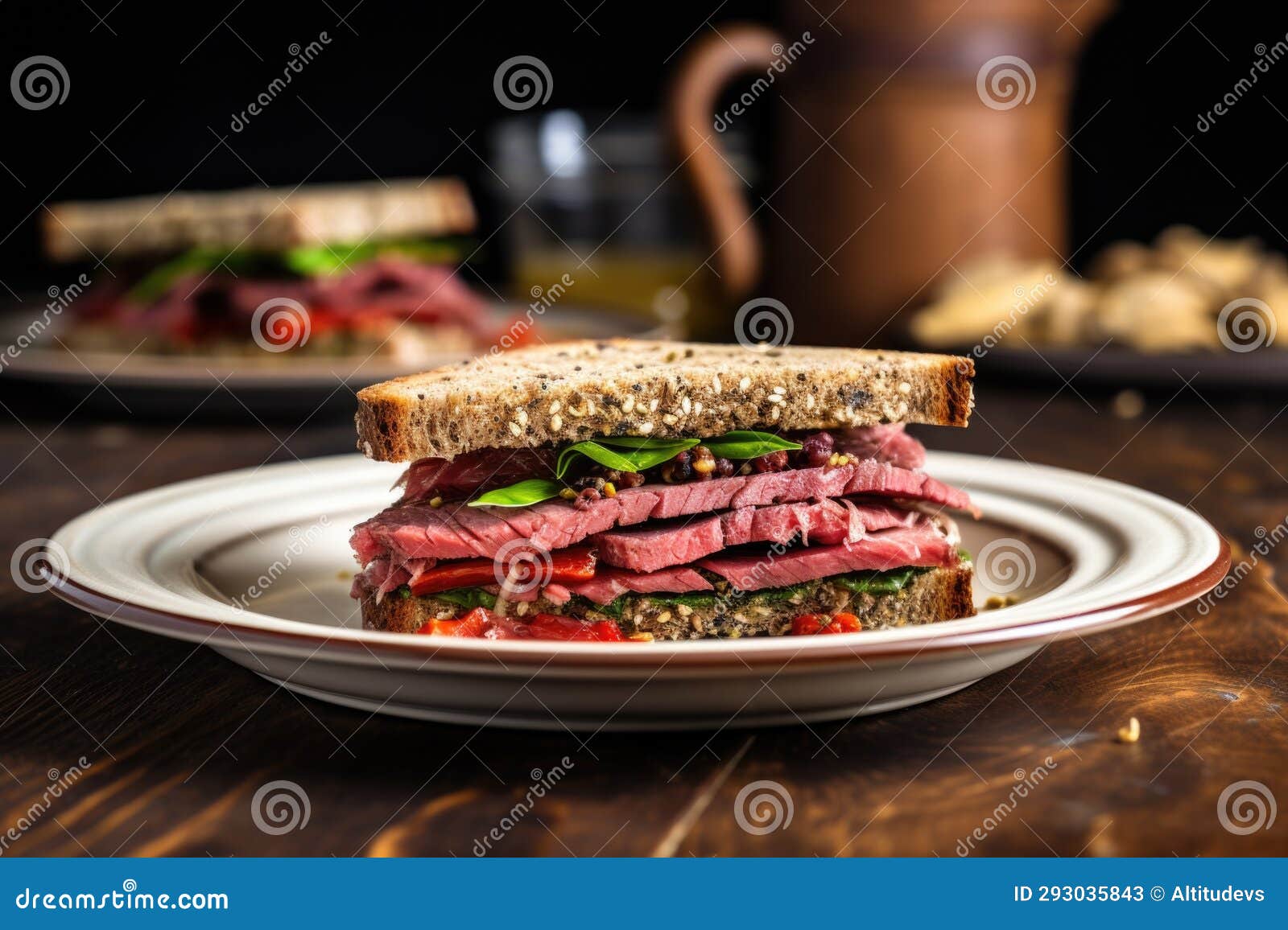 Thick Cut Rye Bread Sandwich with Roast Beef on a Plate Stock ...