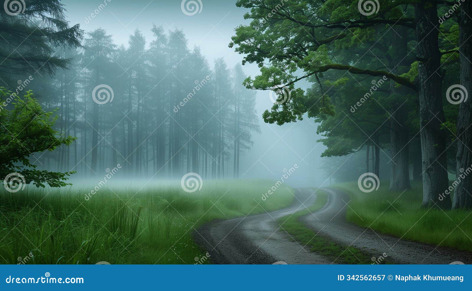 Thick Eerie Mist Enveloping a Dark Forest Path, Creating an Ominous and ...