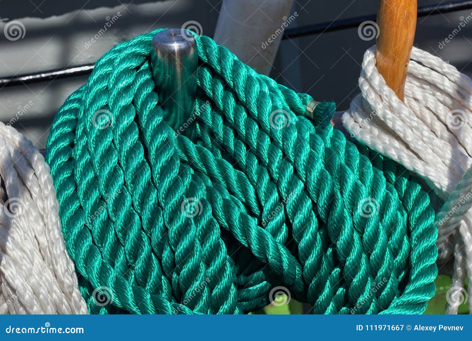 Thick green ropes. stock image. Image of maritime, board - 111971667