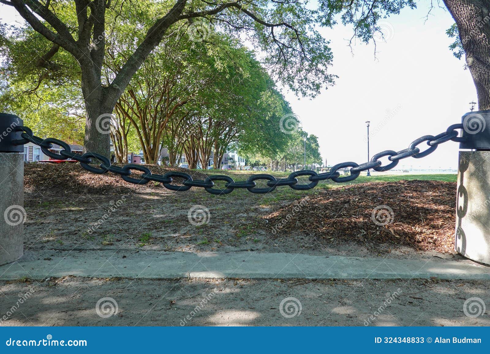 Thick Iron Chain Link in Park with Trees Stock Image - Image of ...