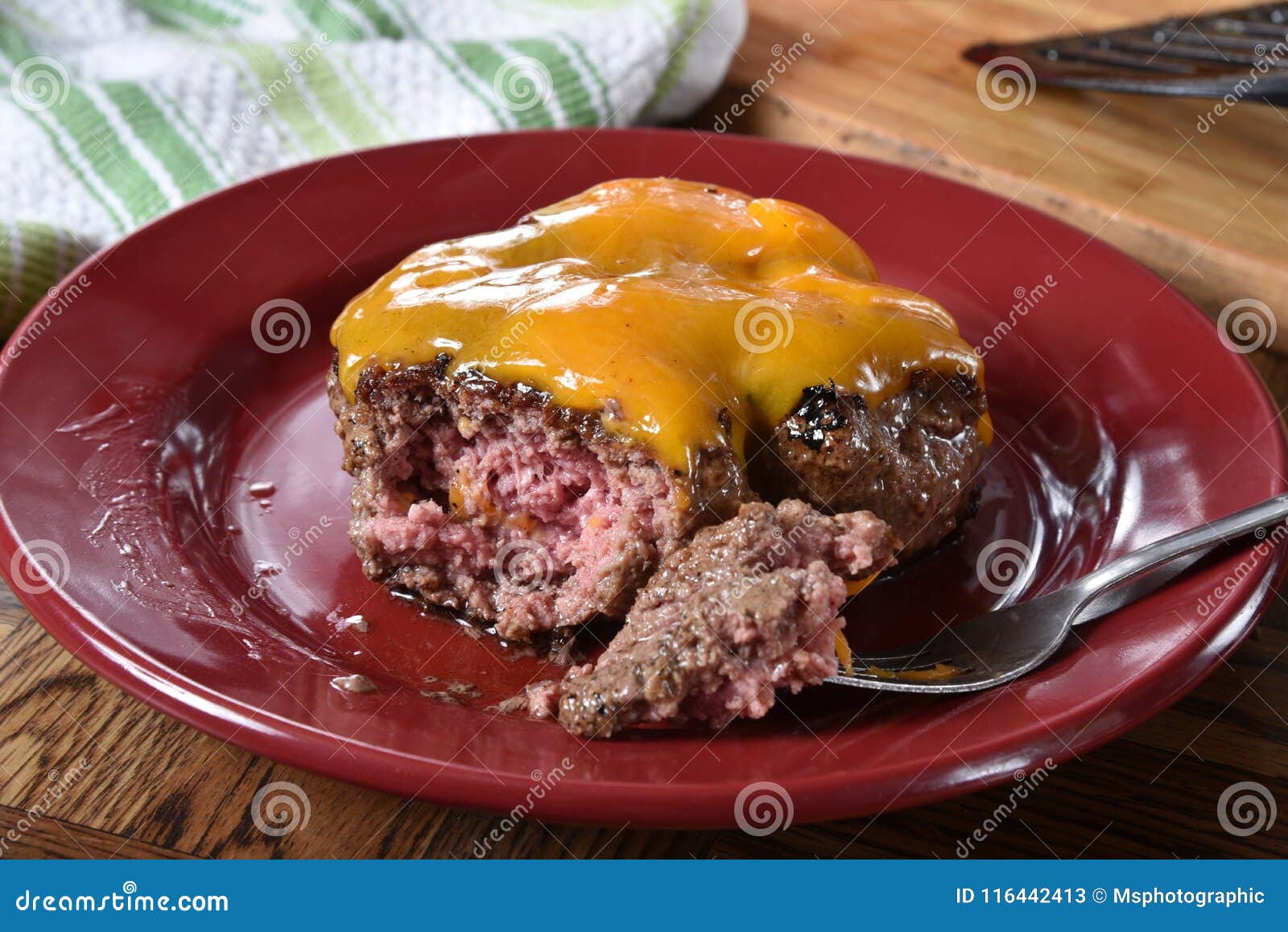 Thick Juicy Rare Cheeseburger Stock Image - Image of fork, ground ...