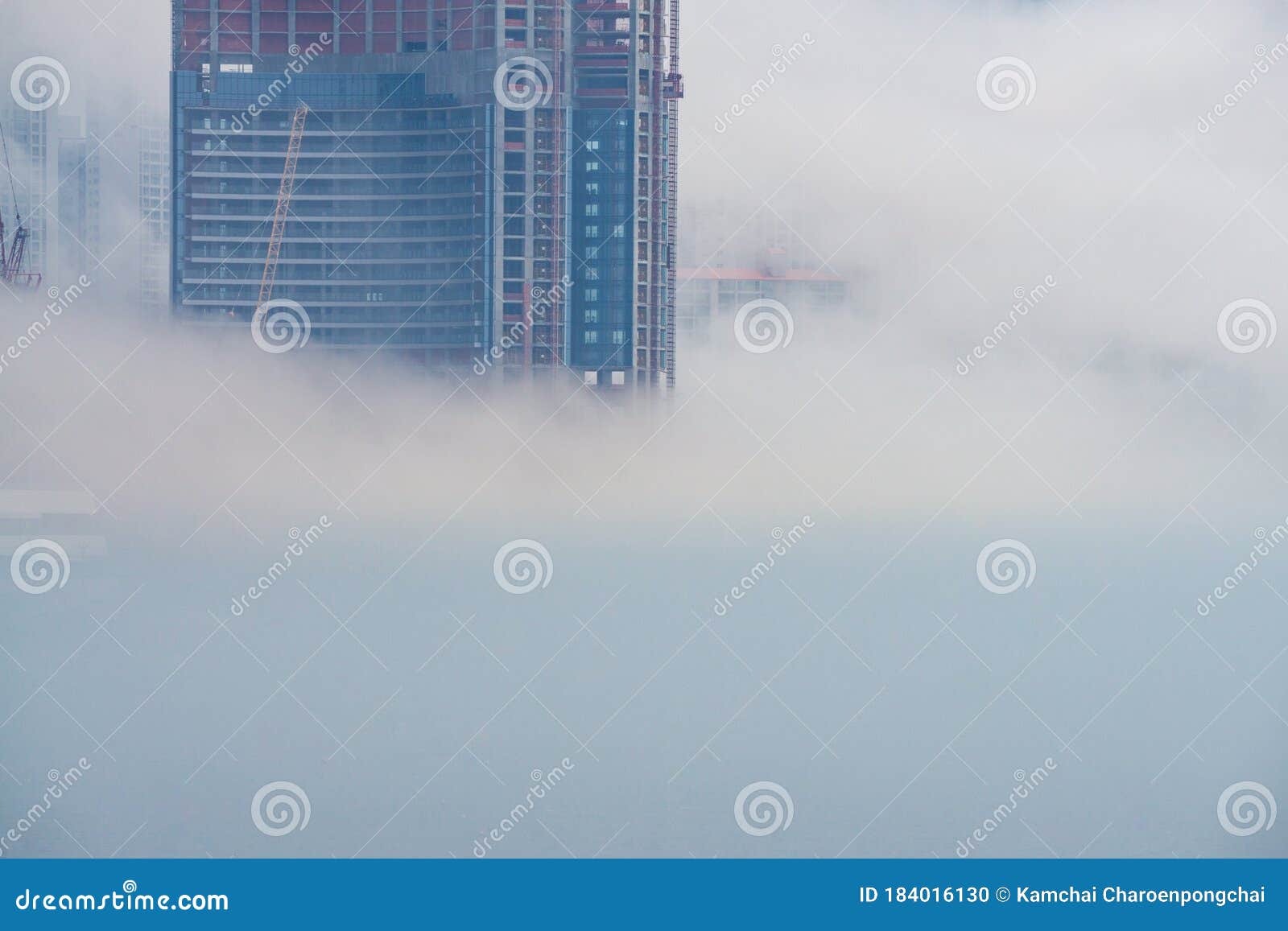 Thick Large and Heavy Mist Cover the Under Construction Skyscrapers ...