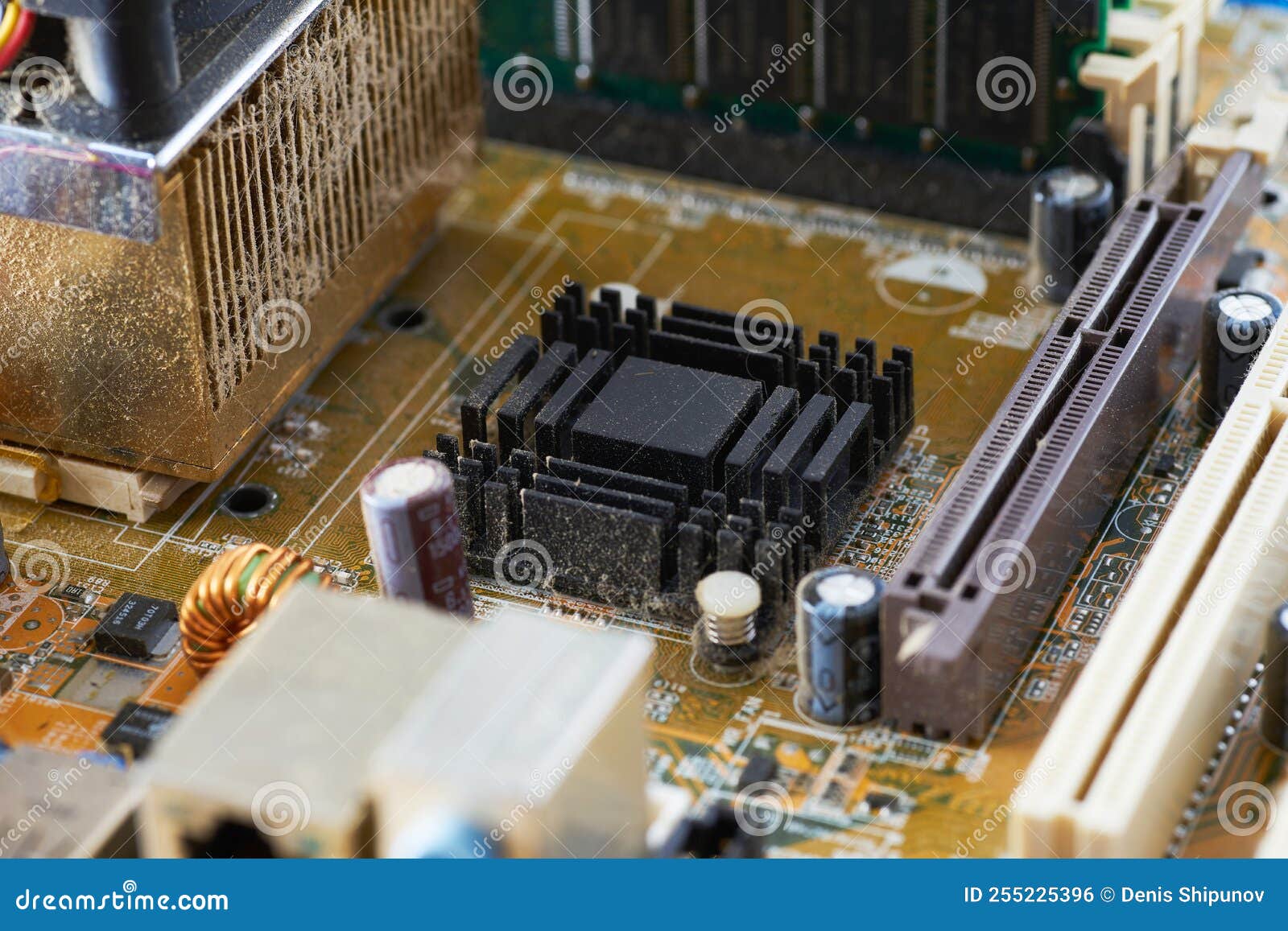 Old Motherboard Covered in Dust and Dirt. Close-up Stock Photo - Image ...