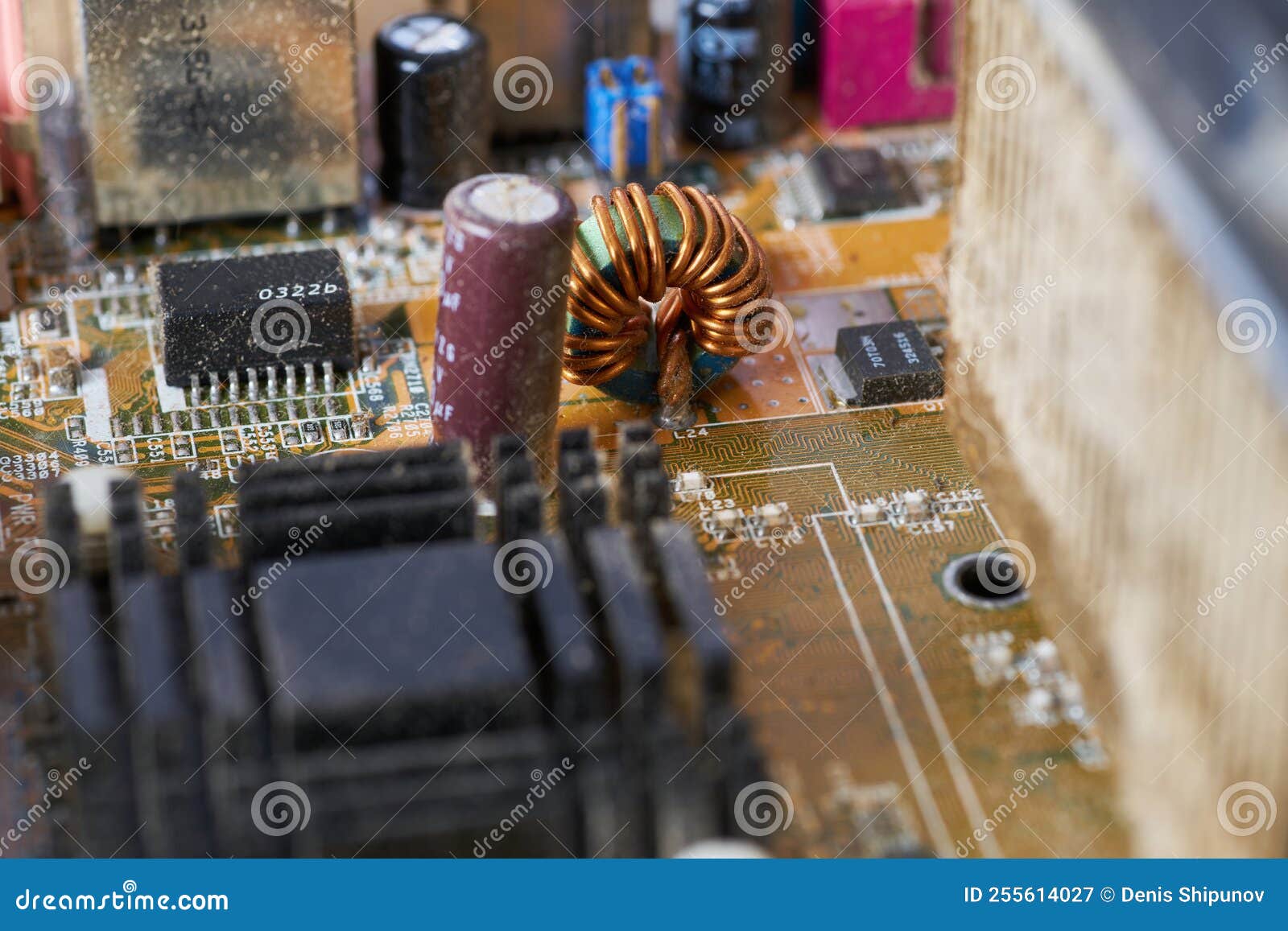 Old Motherboard Covered in Dust and Dirt. Close-up. Stock Image - Image ...