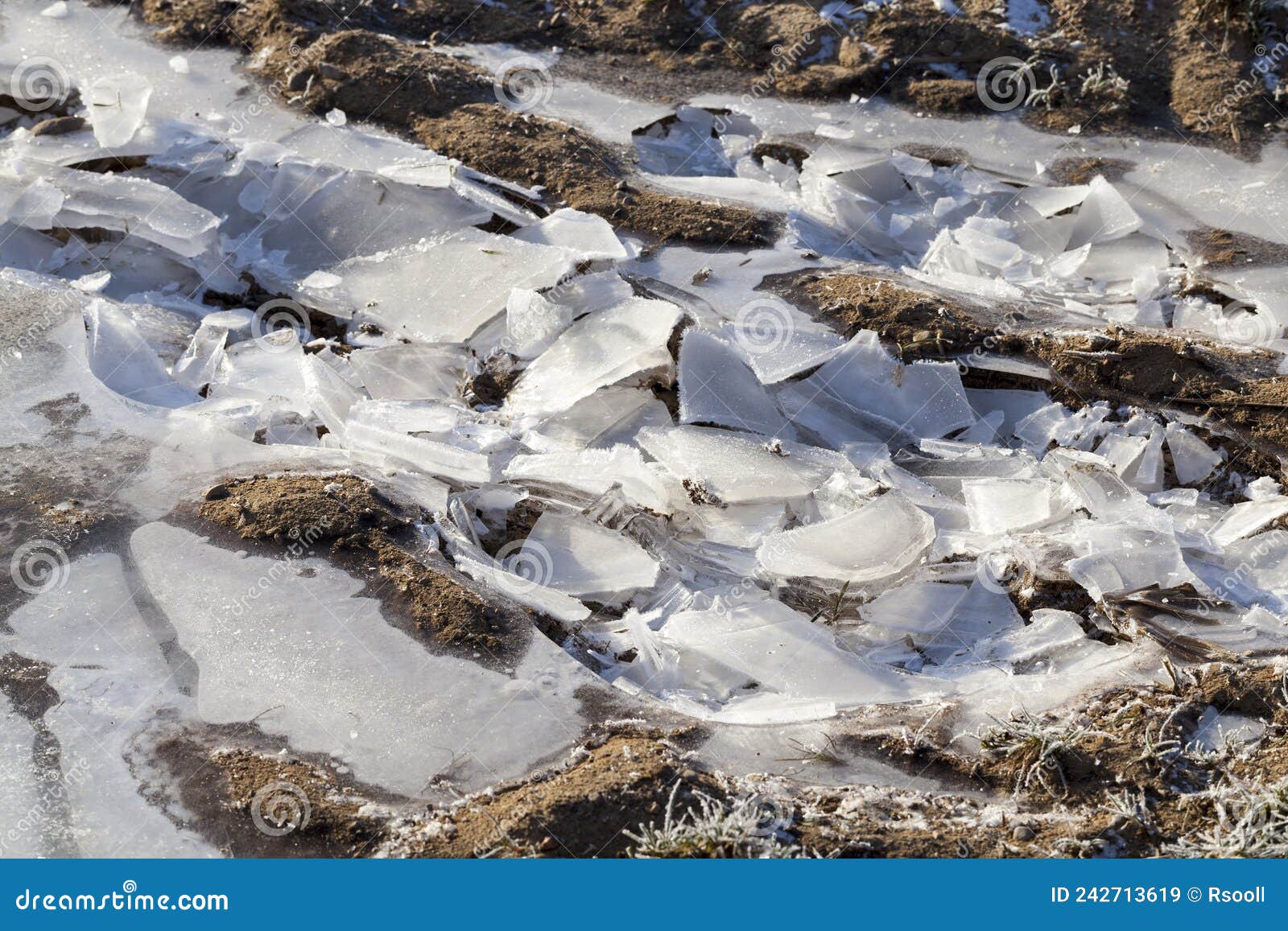A Thick Layer of Ice Formed on the Territory of the Field Stock Image ...