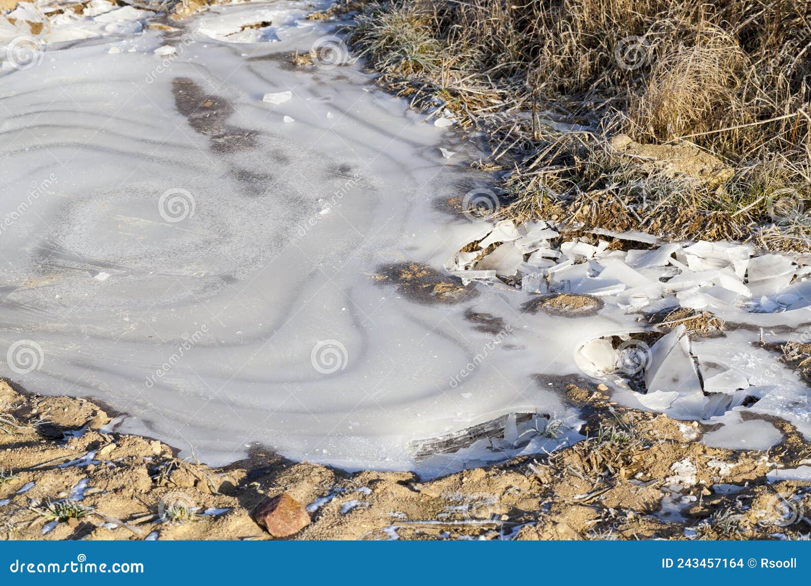 A Thick Layer of Ice Formed on the Territory of the Field Stock Photo ...