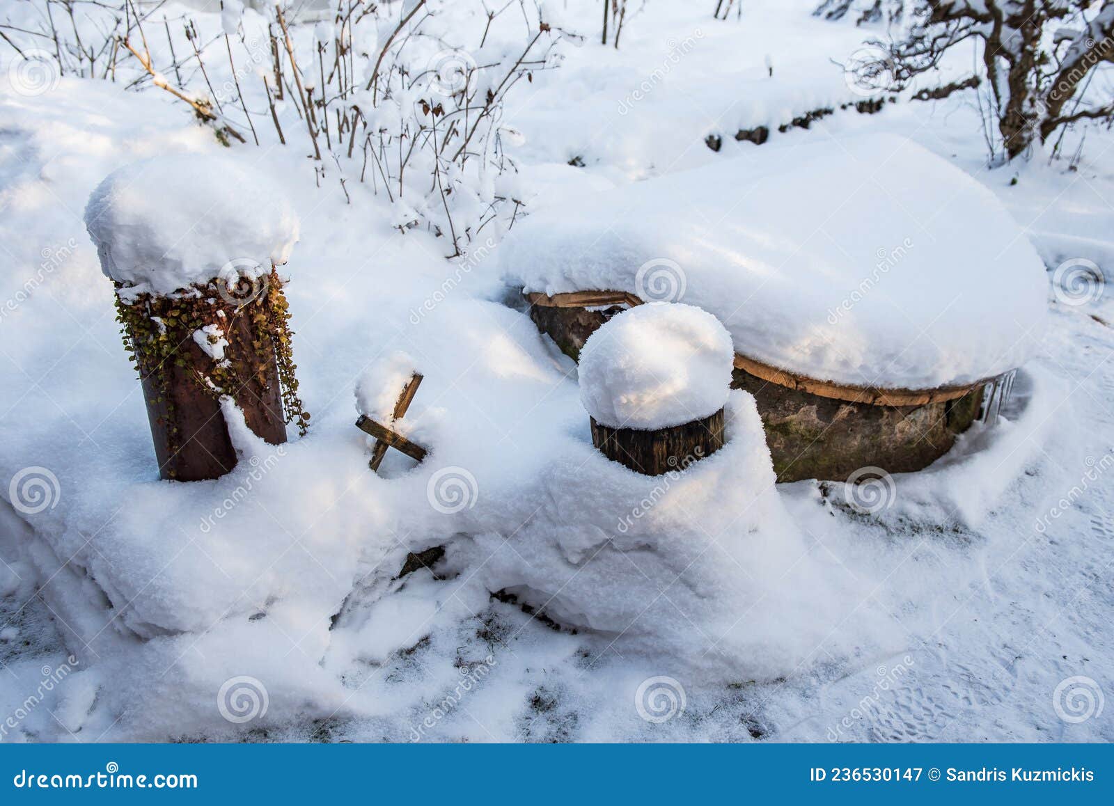 A Thick Layer of Snow in the Yard by the Well in Winter Day Stock Image ...