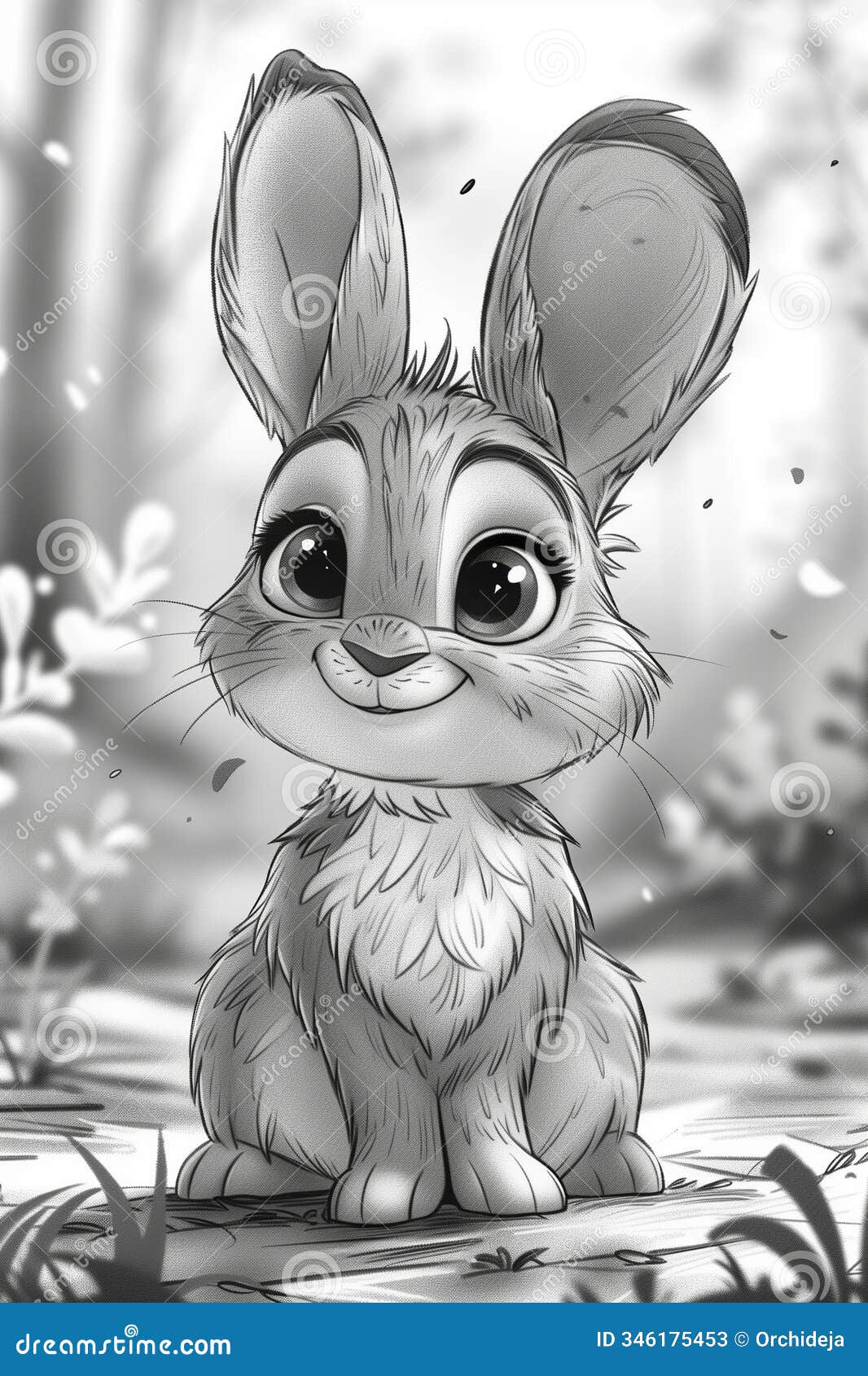 Thick-lined Cartoon-style Drawing of a Rabbit in Black and White Stock ...