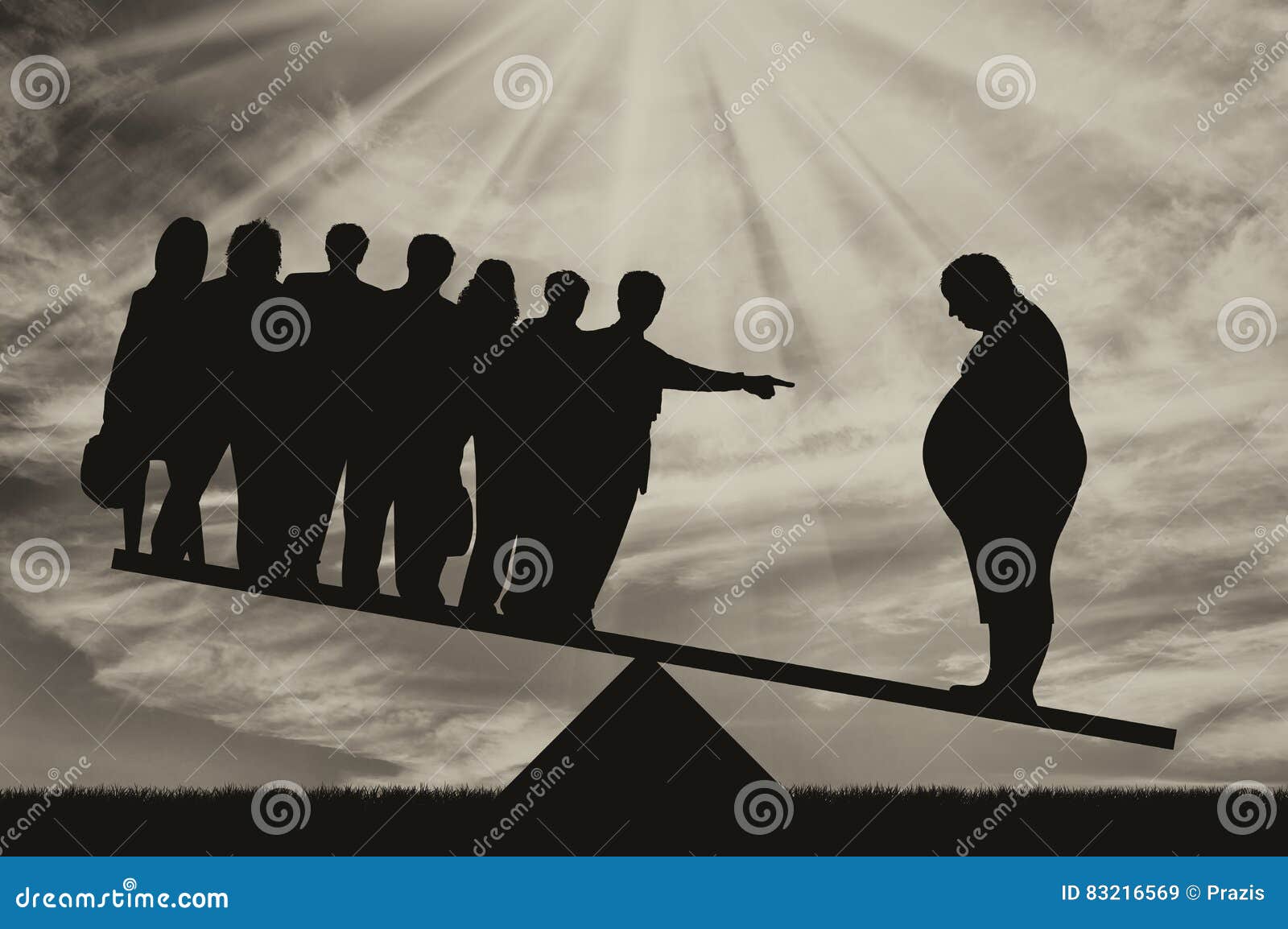 Thick Man and Crowd on Scales Stock Illustration - Illustration of ...