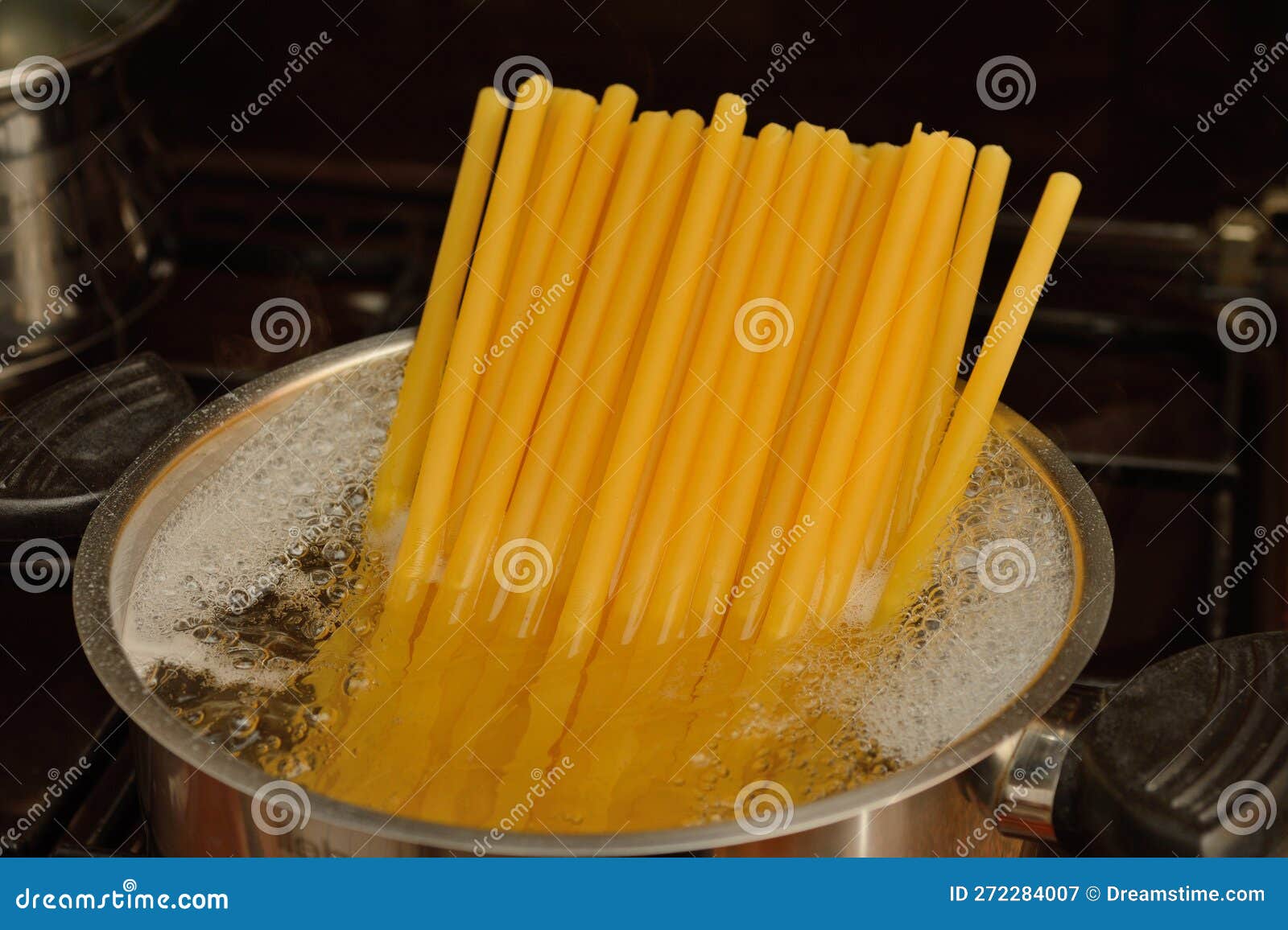 Thick Pasta in a Pot of Boiling Water, Close-up Stock Image - Image of ...