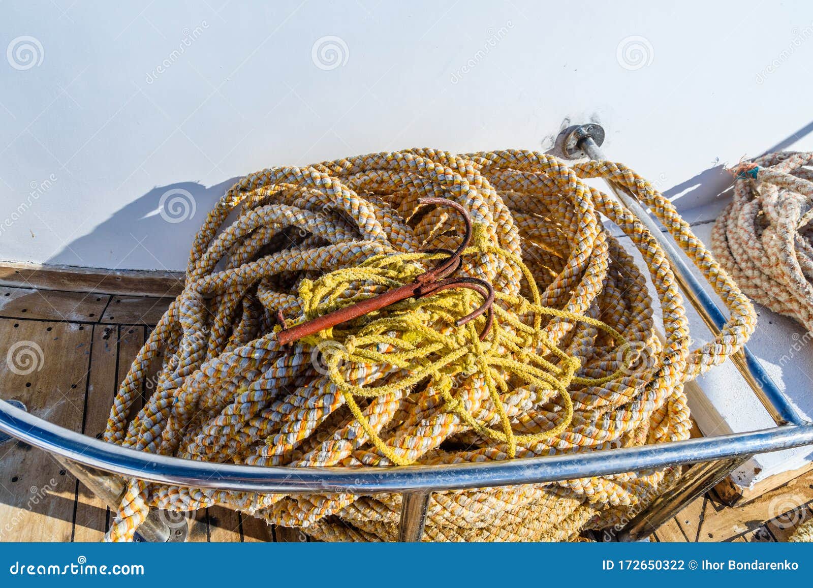 Thick Ropes and Different Tackles on a Yacht Stock Photo - Image of ...