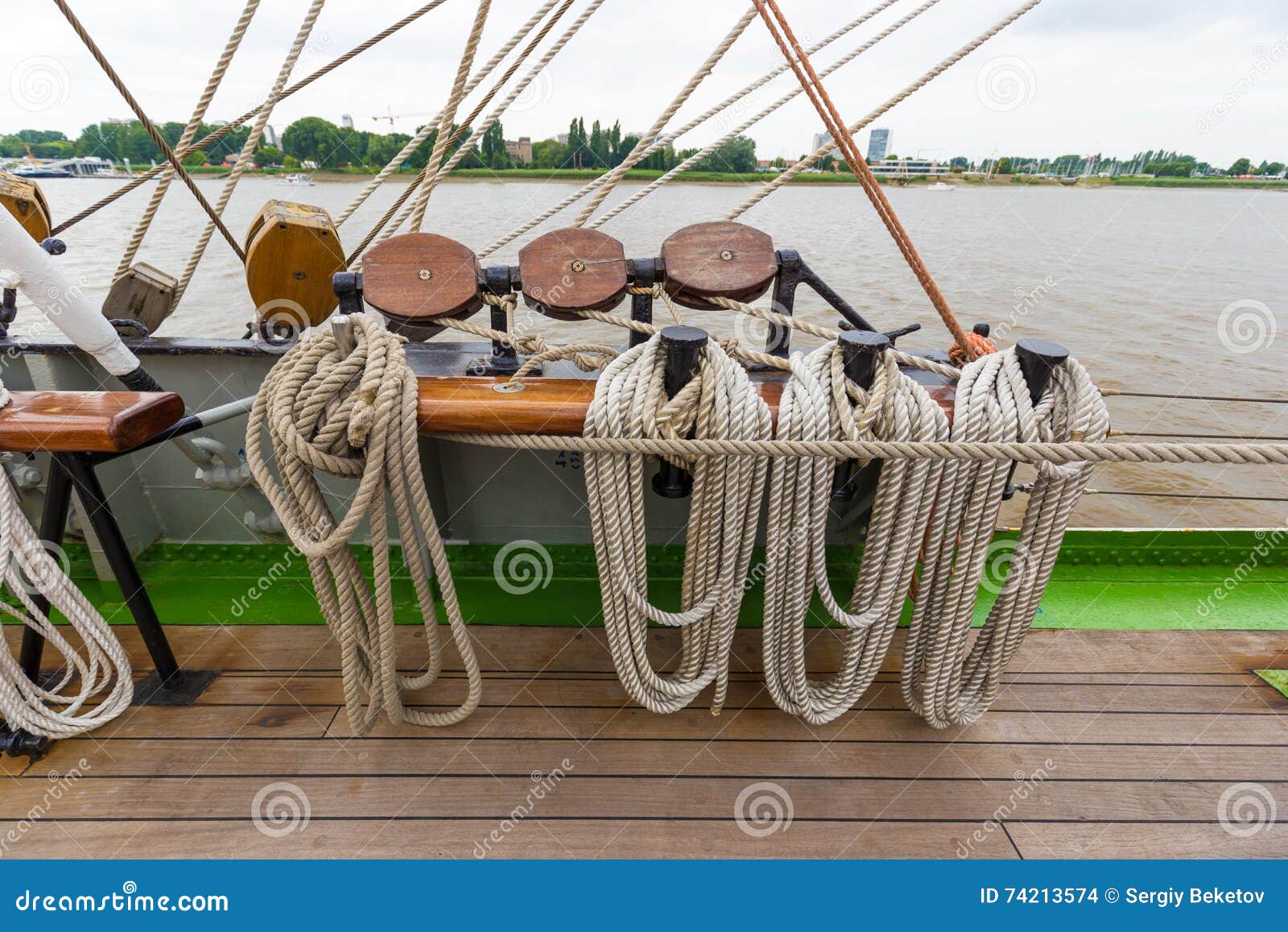 Thick Ship Vessel Rigging Rope in Various Shapes and Colors on a Boat ...