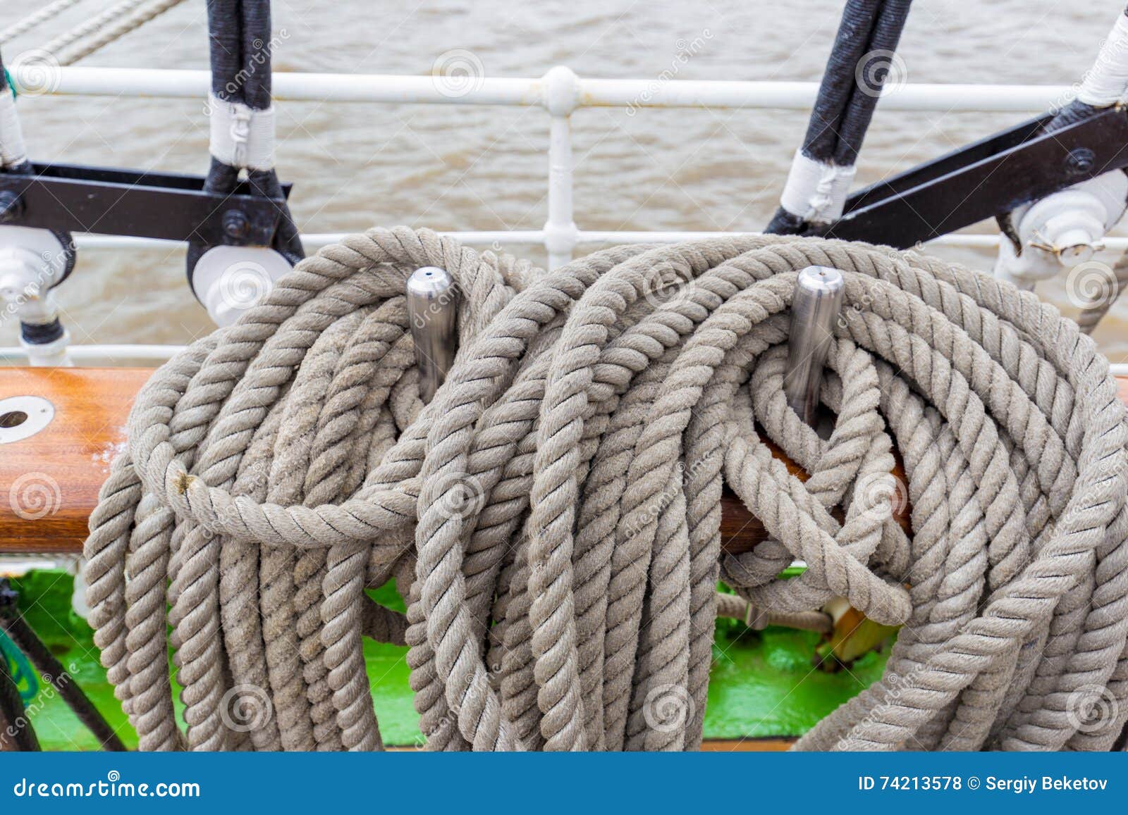 Thick Ship Vessel Rigging Rope in Various Shapes and Colors on a Boat ...