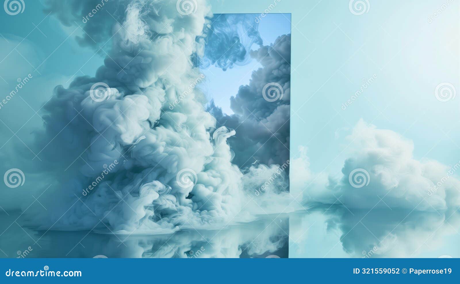 Thick Smoke Reflected in a Smooth Mirror Surface on a Light Blue ...