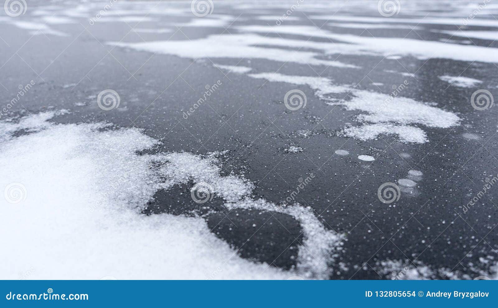 Thick Solid Layer of Ice of Frozen River with Freeze Bubbles Stock ...