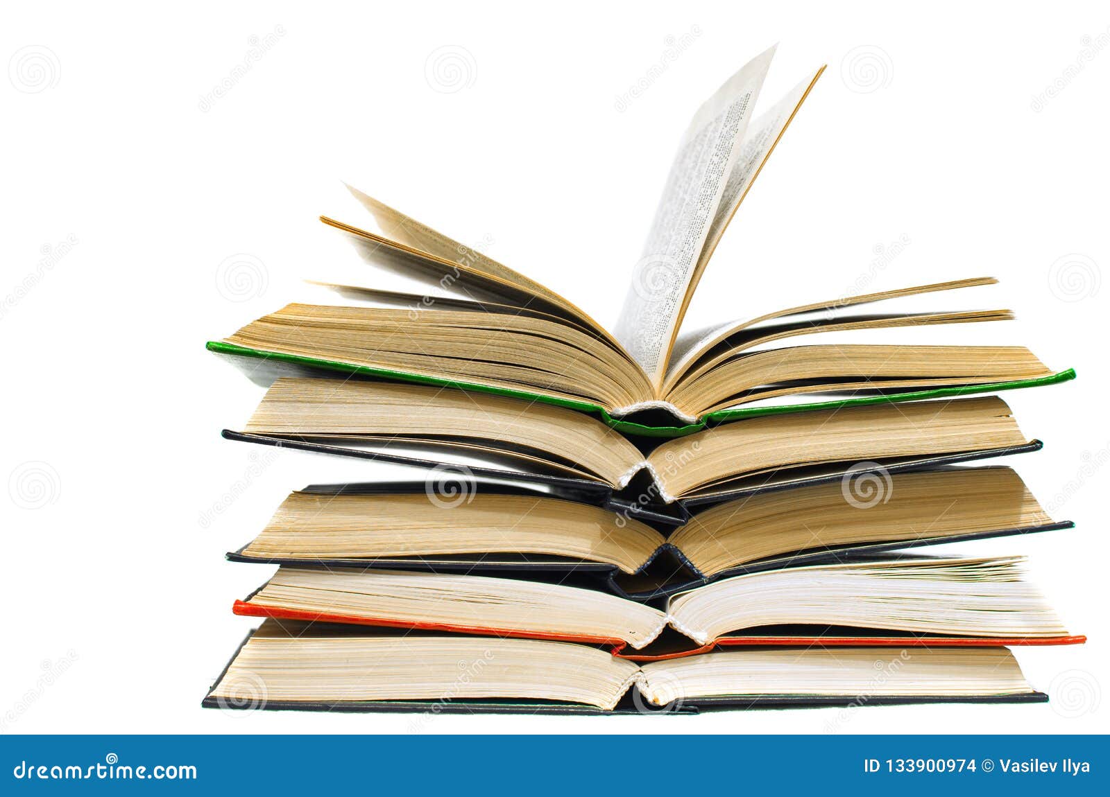 Thick stack of open books. stock photo. Image of literature - 133900974