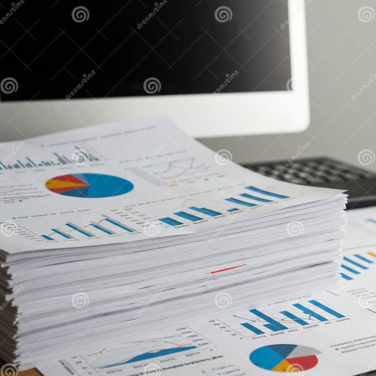 A Thick Stack of Printed Documents Features Various Colorful Charts and ...