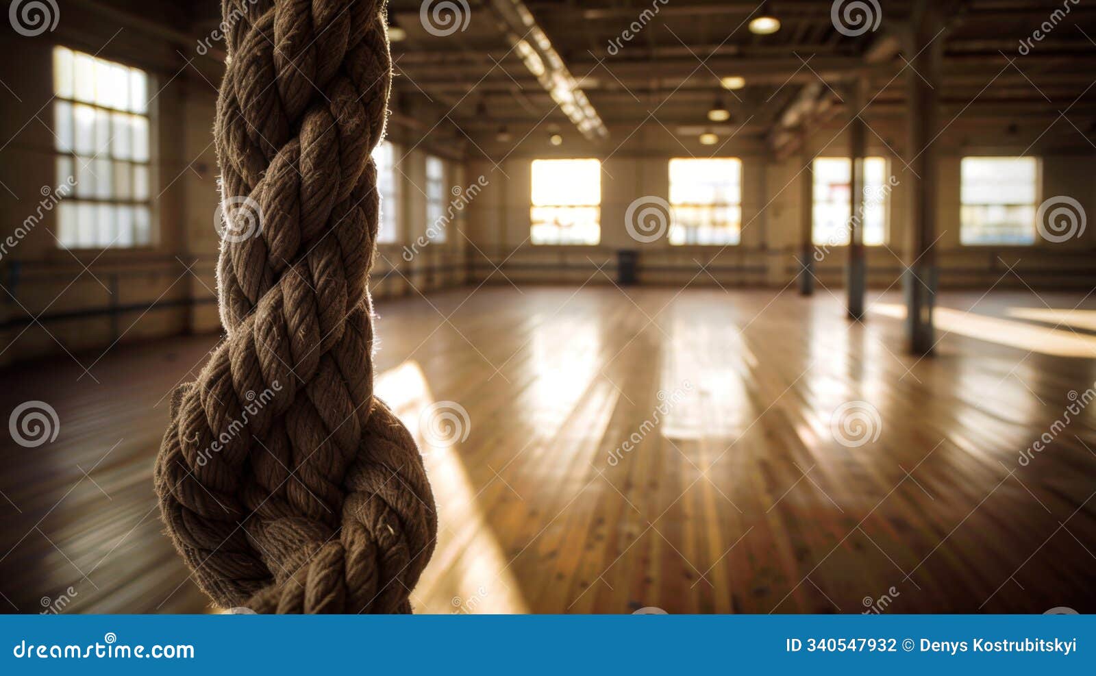 Empty Gymnasium with Sturdy Rope Hanging from Ceiling Stock ...