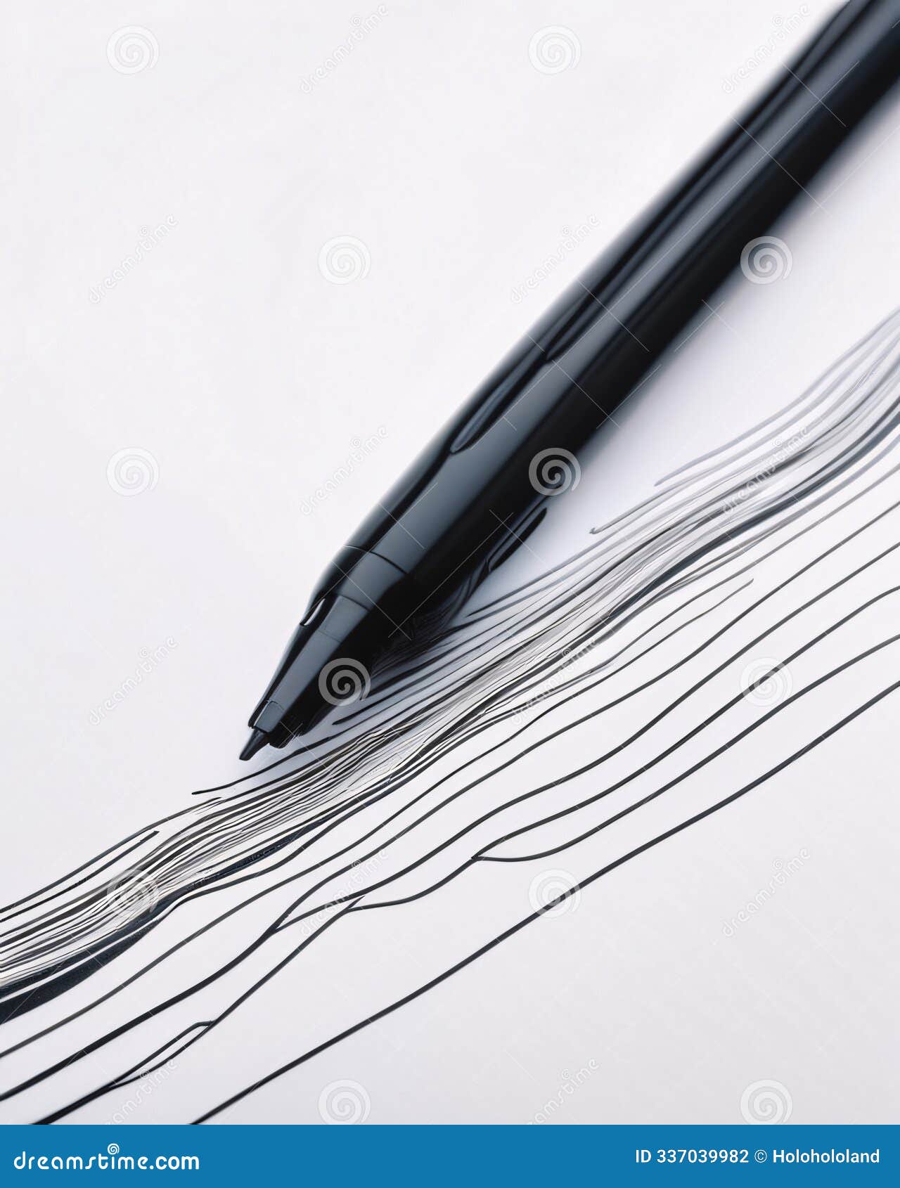 Thick and Thin Lines of Black Marker Pen Overlapping White Paper Stock ...