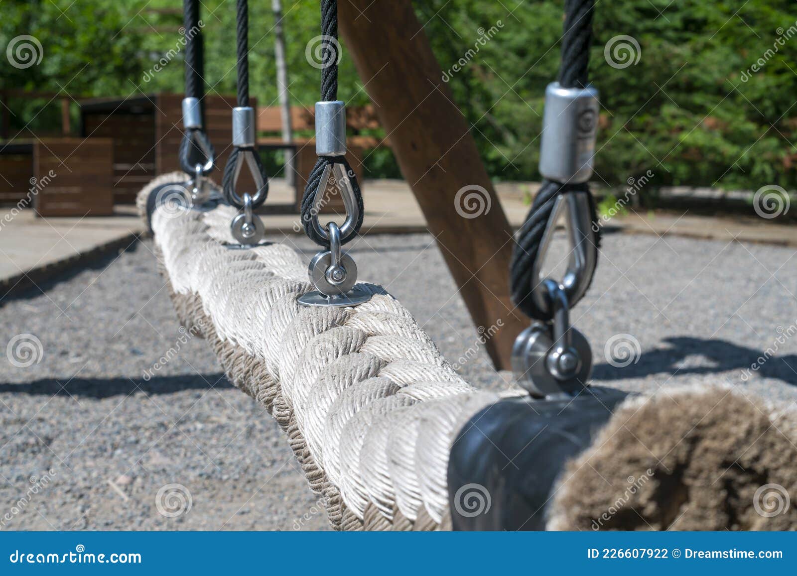 Thick White Rope Suspended from Black Ropes by Brackets. Stock Photo ...