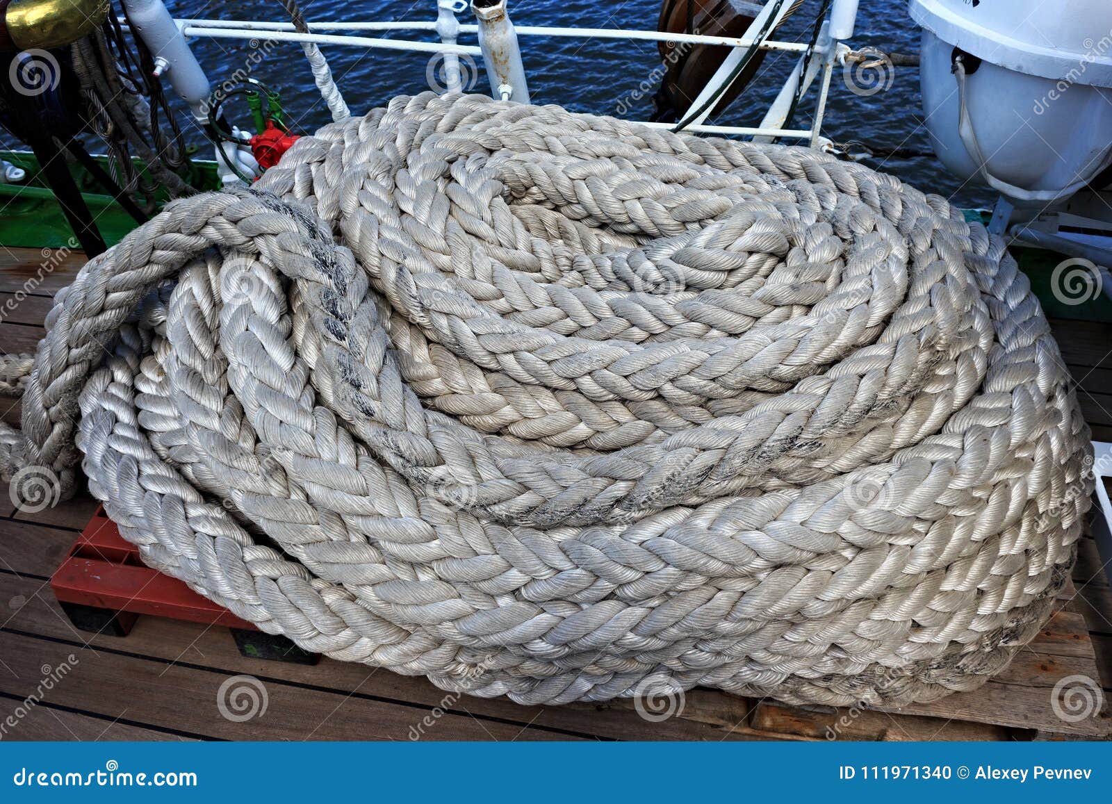 Thick white ropes. stock photo. Image of bark, rigging - 111971340