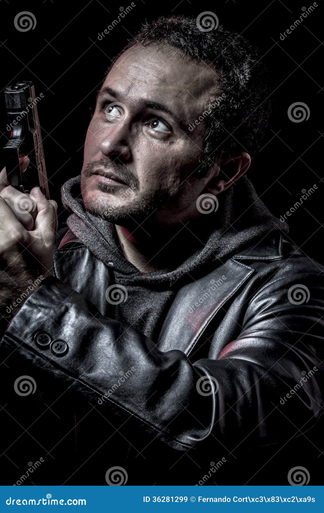 Thief, Armed Man with Black Leather Jacket, Dangerous Stock Image ...