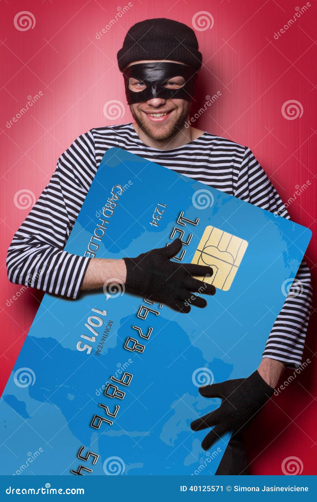 Thief with Big Blue Credit Card Stock Image - Image of evil, finance ...