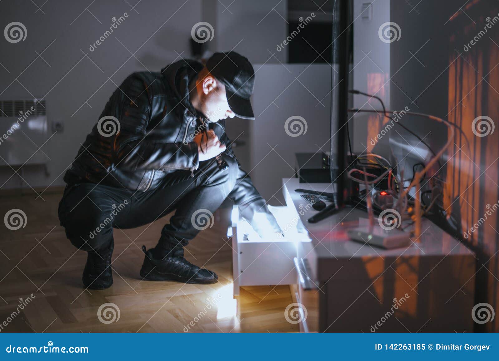 Thief Breaking into a House and Stealing Stock Image - Image of ...