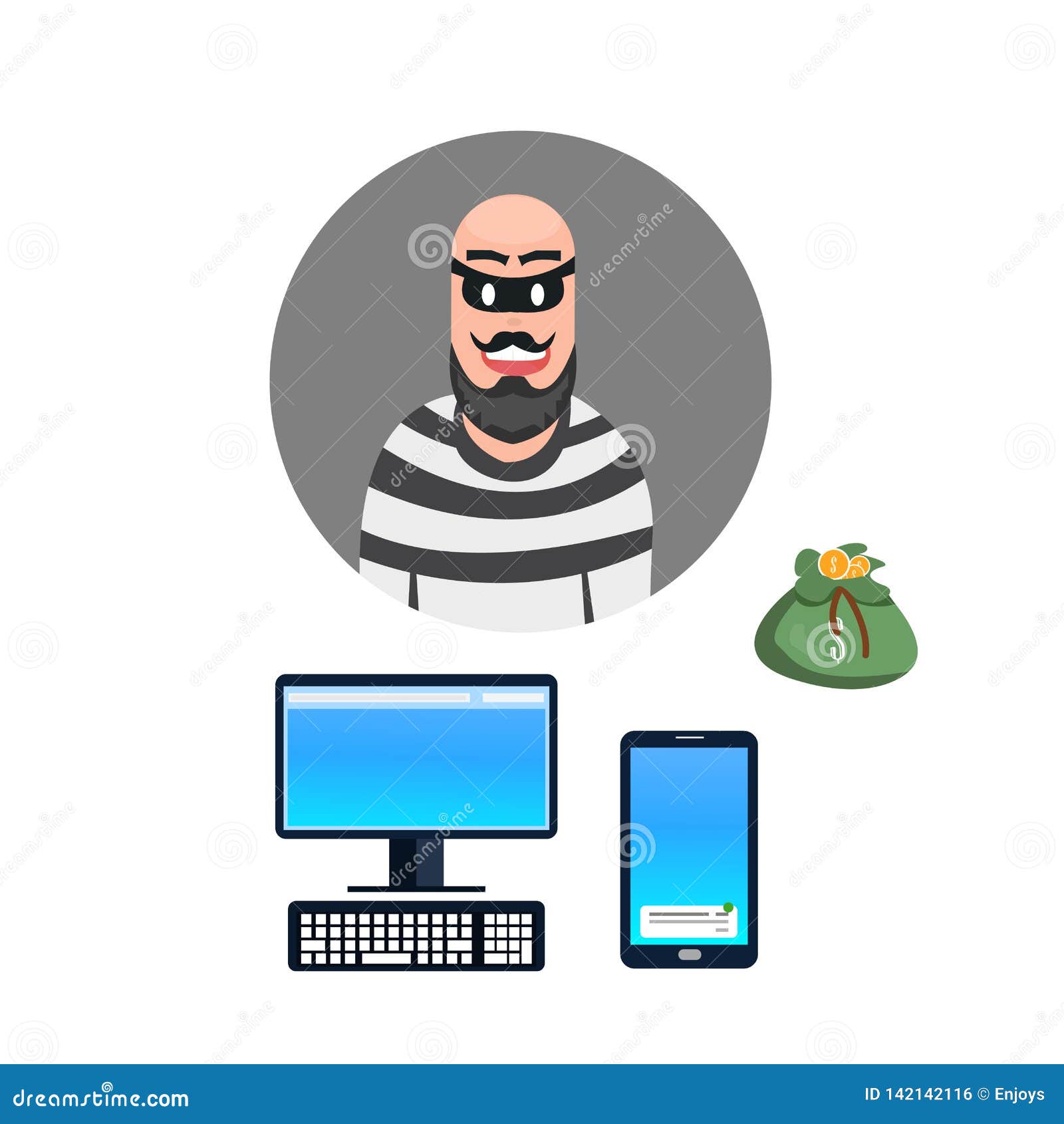 Thief Cartoon Robber Criminal Via Computer and Mobile Illustration ...
