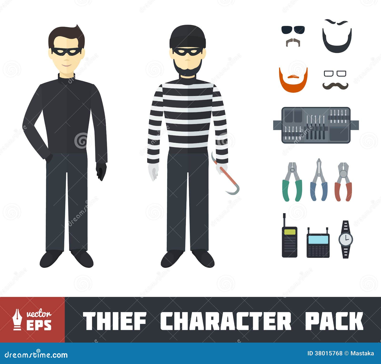 Thief Character Vector Bandit Cartoon Illustration Robber In A Mask ...